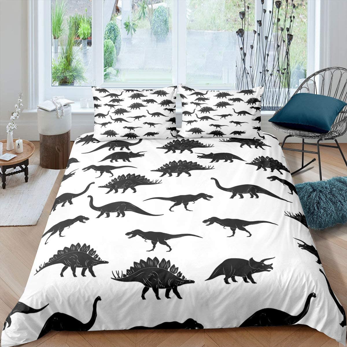 Dinosaur Comforter Cover Dino Silhouettes Jurassic Evolution Bedding ...