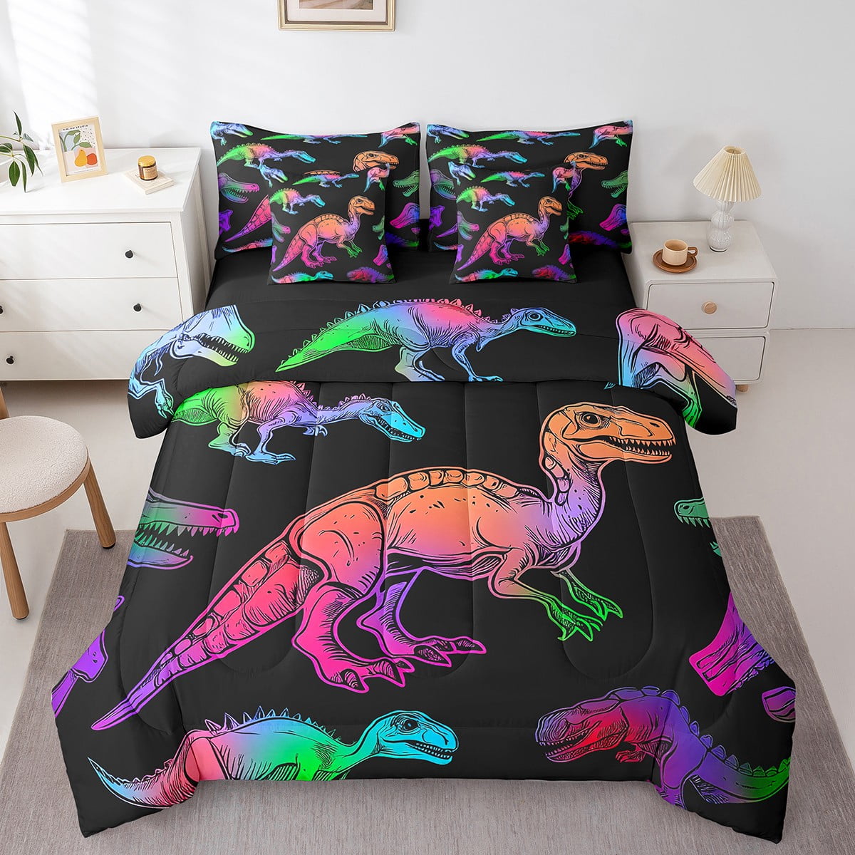 Dinosaur Comforter Set 7 Piece Bed in a Bag Twin,Jungle Animal Bedding ...