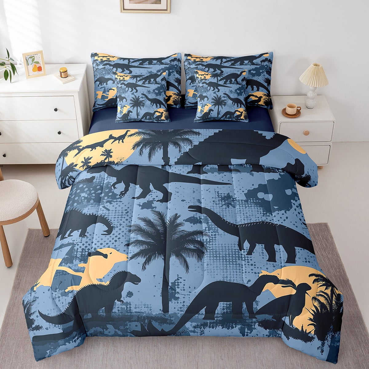 Dinosaur Comforter Set 7 Piece Bed in a Bag Twin,Jungle Animal Bedding Sets,Dinosaurios Reptile ...