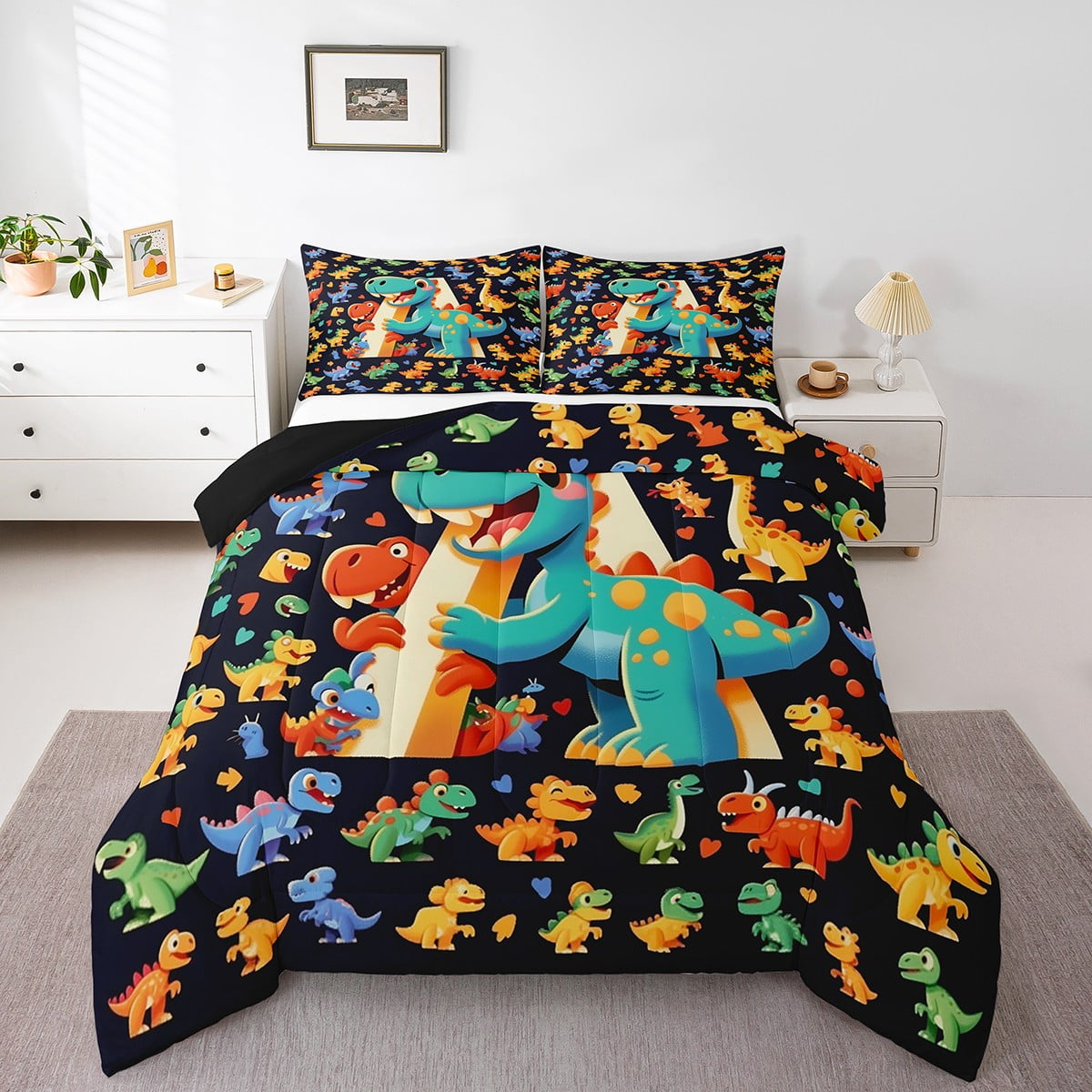Dinosaur Comforter Set King Size Cute Cartoon Animal Bedding Sets for ...