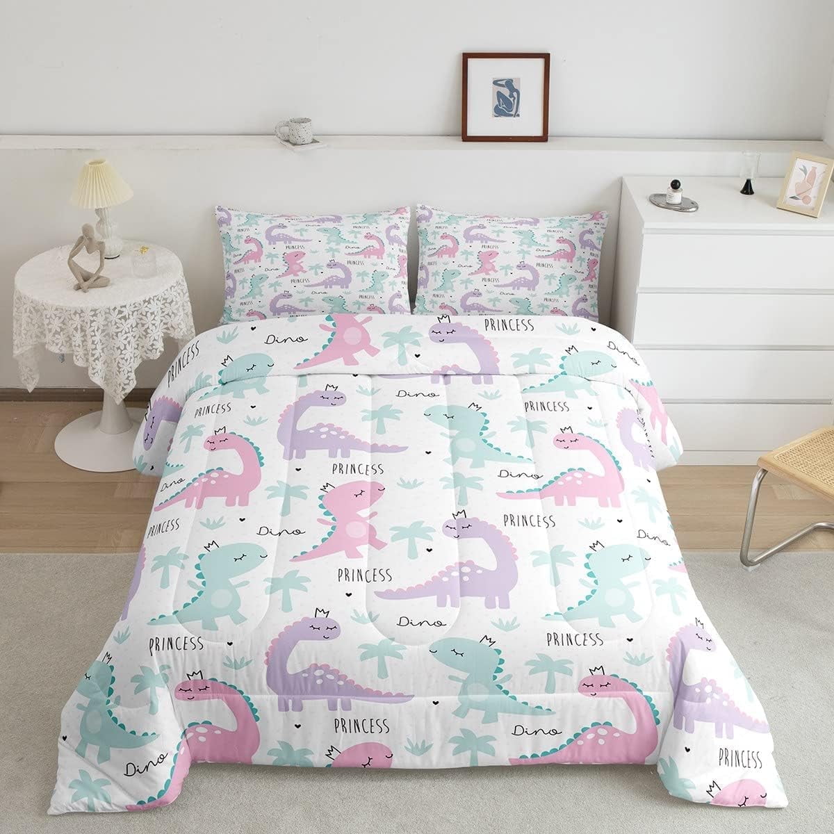 Dinosaur Comforter Set for Kids Girls, Jurassic Series Bedding, Full ...