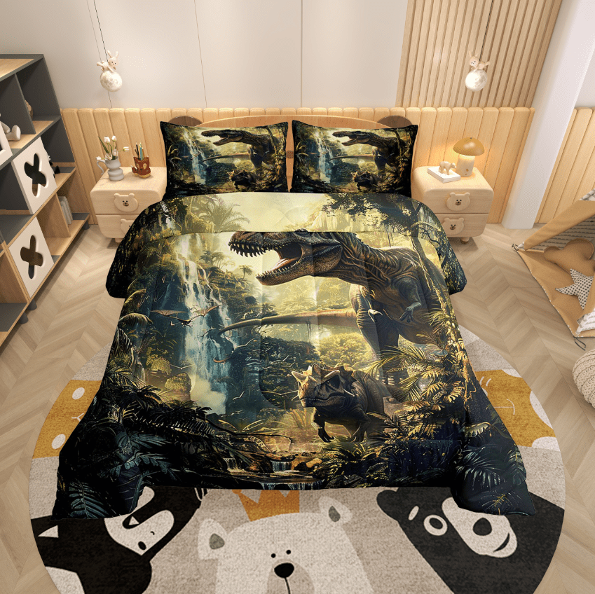 Dinosaur Comforter Set Dinosaurios Full Bedding Sets,Tropical Jungle Wild Animals Quilt ...