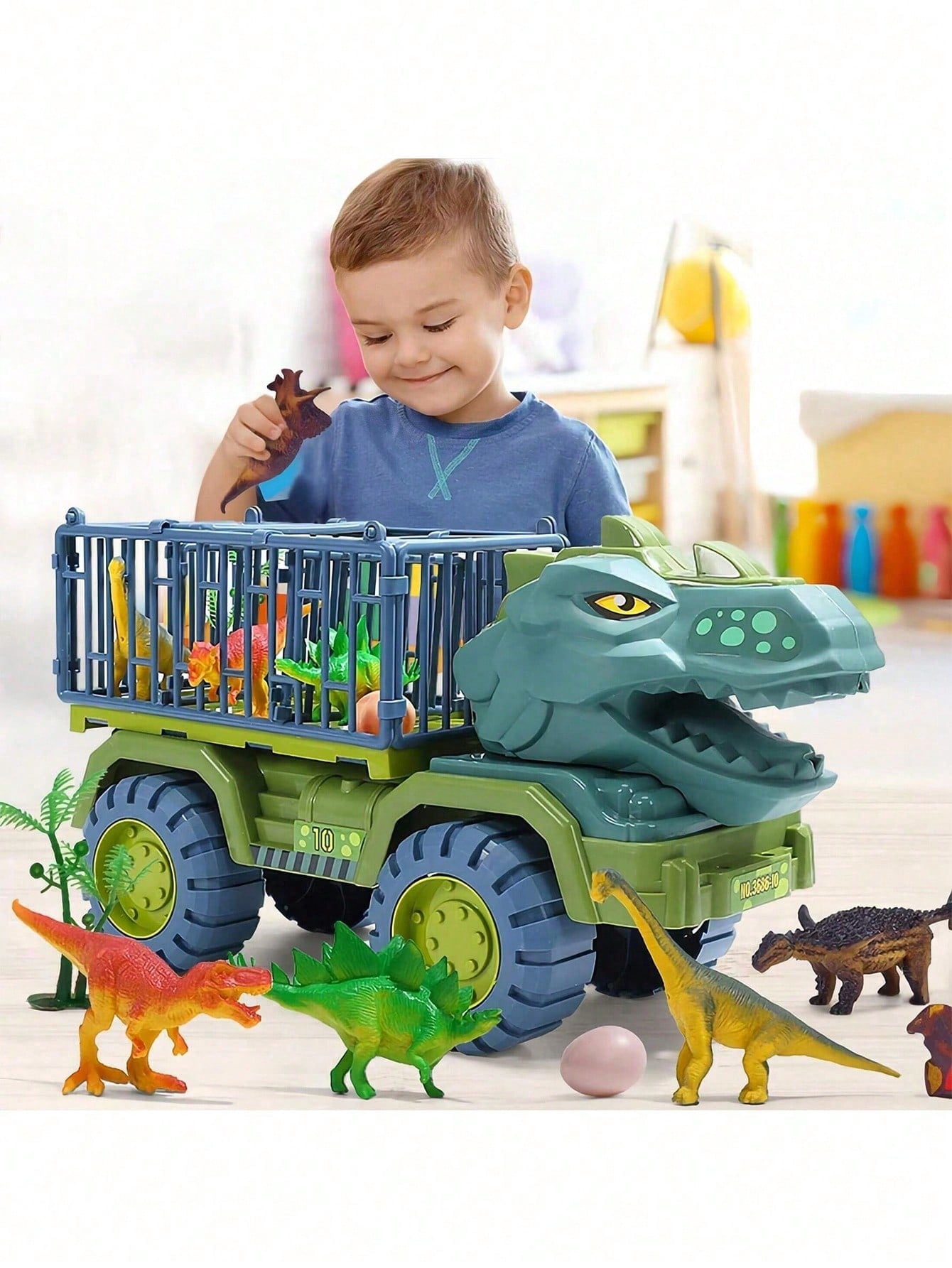 Dinosaur Construction Vehicle Toy Set for Boys – Transport Truck, Dump ...