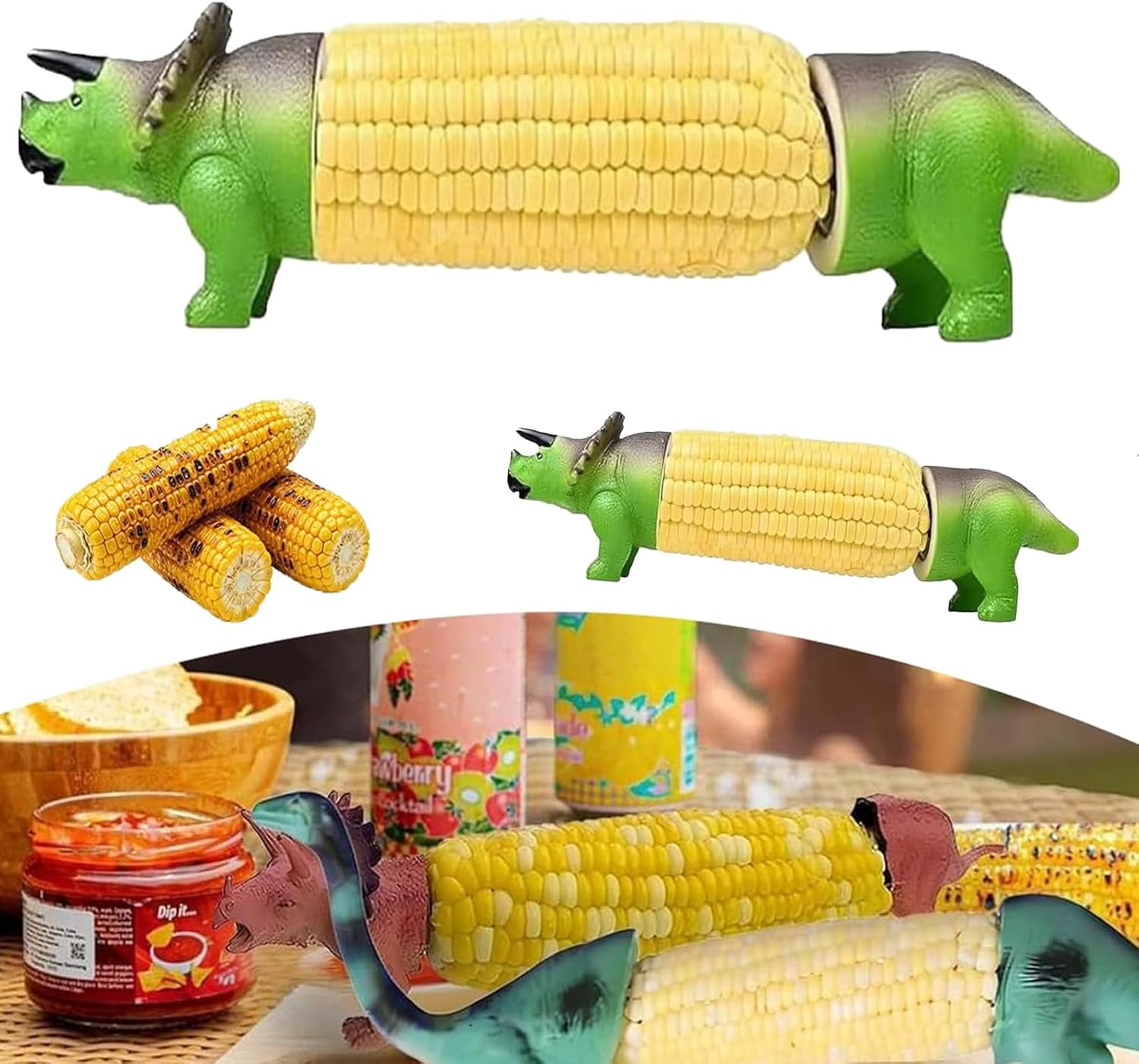 Dinosaur Corn Cob Holders, Dino Corn Cob Holders, Dino Corns on the Cobs Holder Barbecue Skewers ...