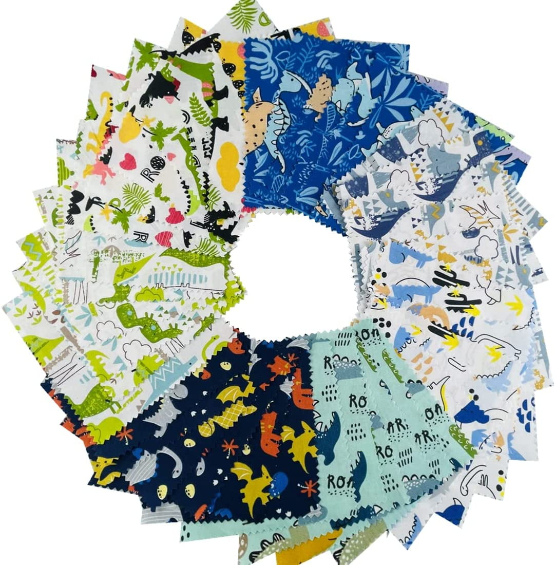 Dinosaur Cotton Fabric Squares for Baby Boy,Charm Packs for Quilting 5 ...