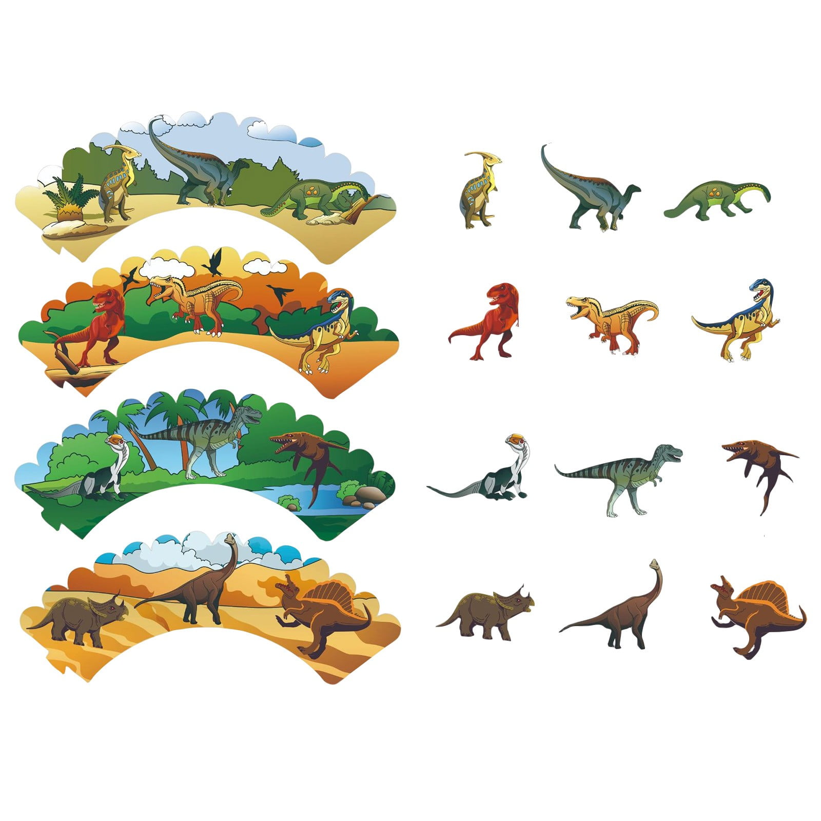 Dinosaur Cupcake Toppers & Wrappers Set - 24Pcs Safe Paper Decorations ...