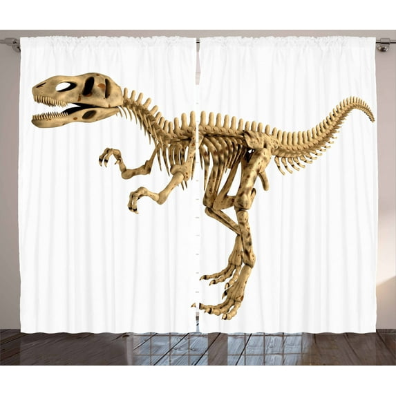 Ambesonne Dinosaur Curtains 2 Panel Set, Fossil Dino Skeleton, 108" x ...