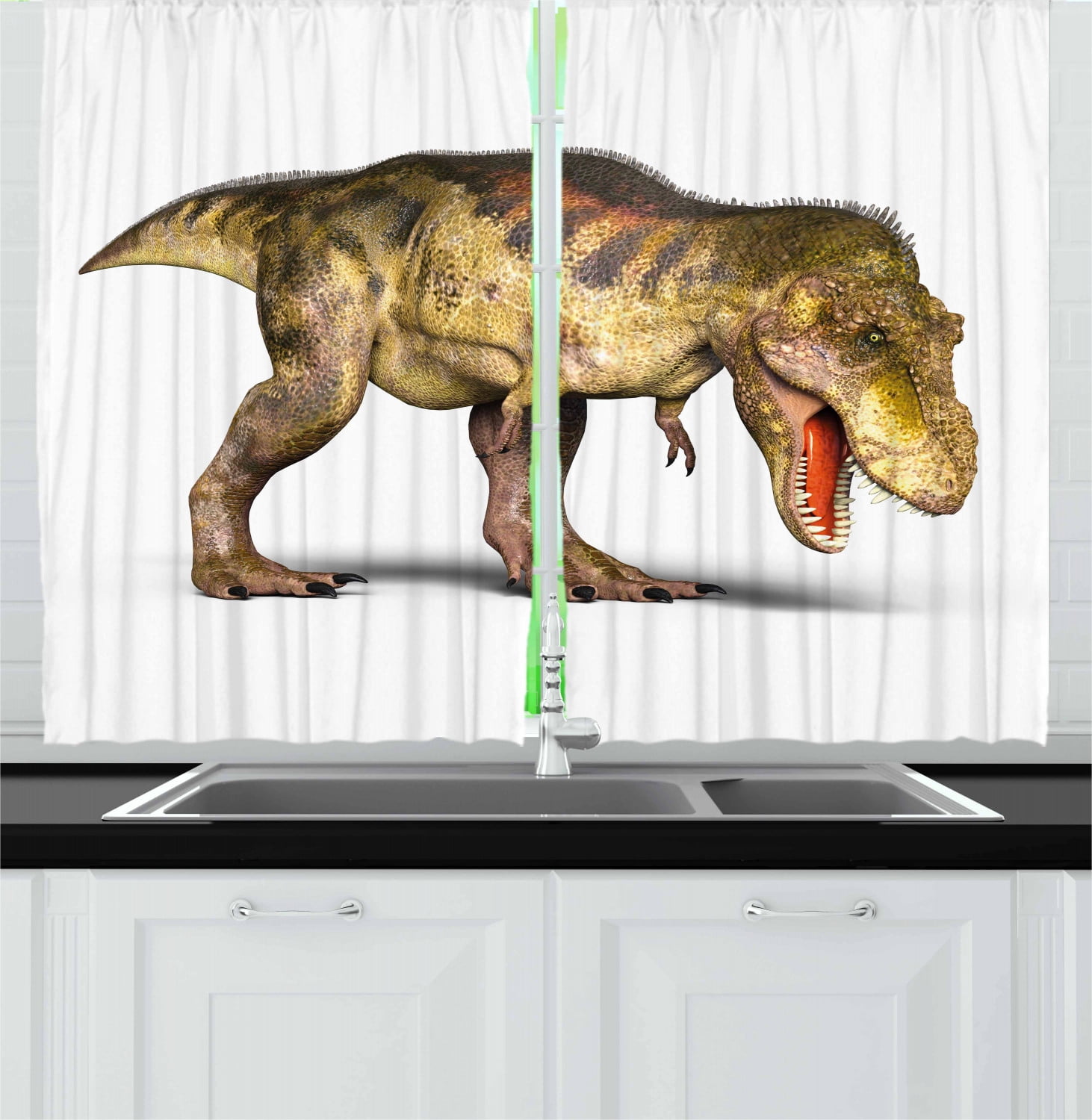 Dinosaur Curtains 2 Panels Set, Realistic 3D Style Prehistoric Animal ...