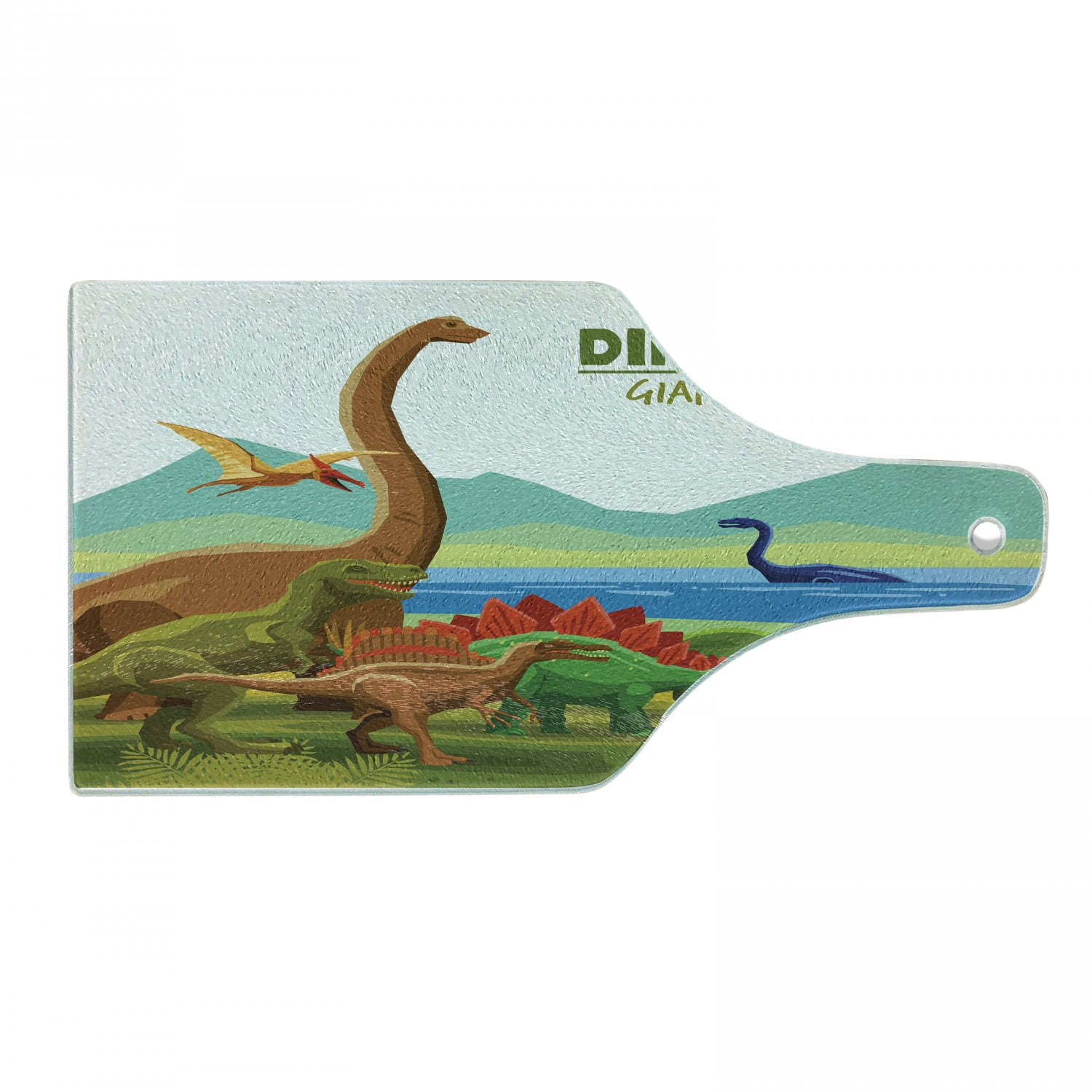 Dinosaur Cutting Board, Flying Swimming and Land Dinosaurs with Lake ...