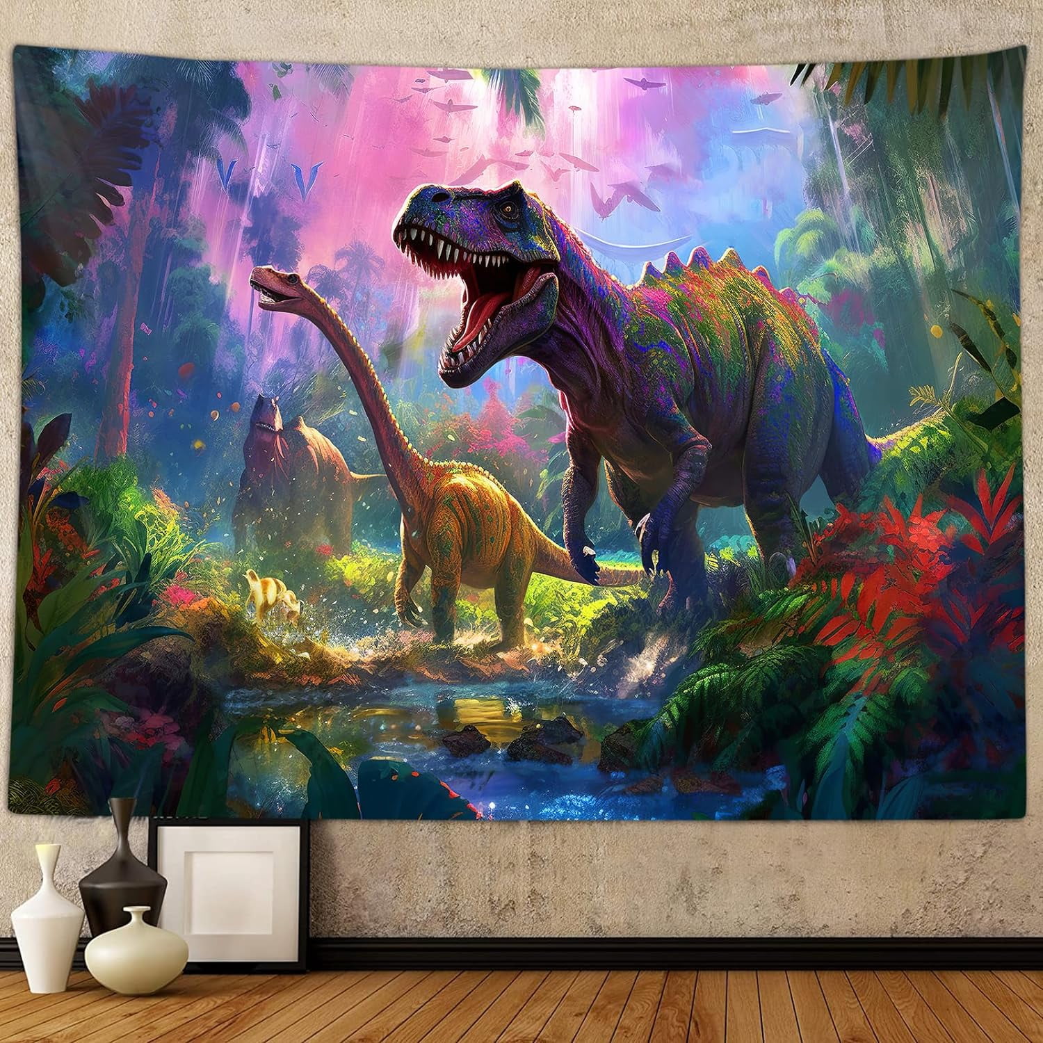 Dinosaur Decor Tapestry Ancient Animal Forest Wall Hanging Backdrop Poster 60×40 Inches ...