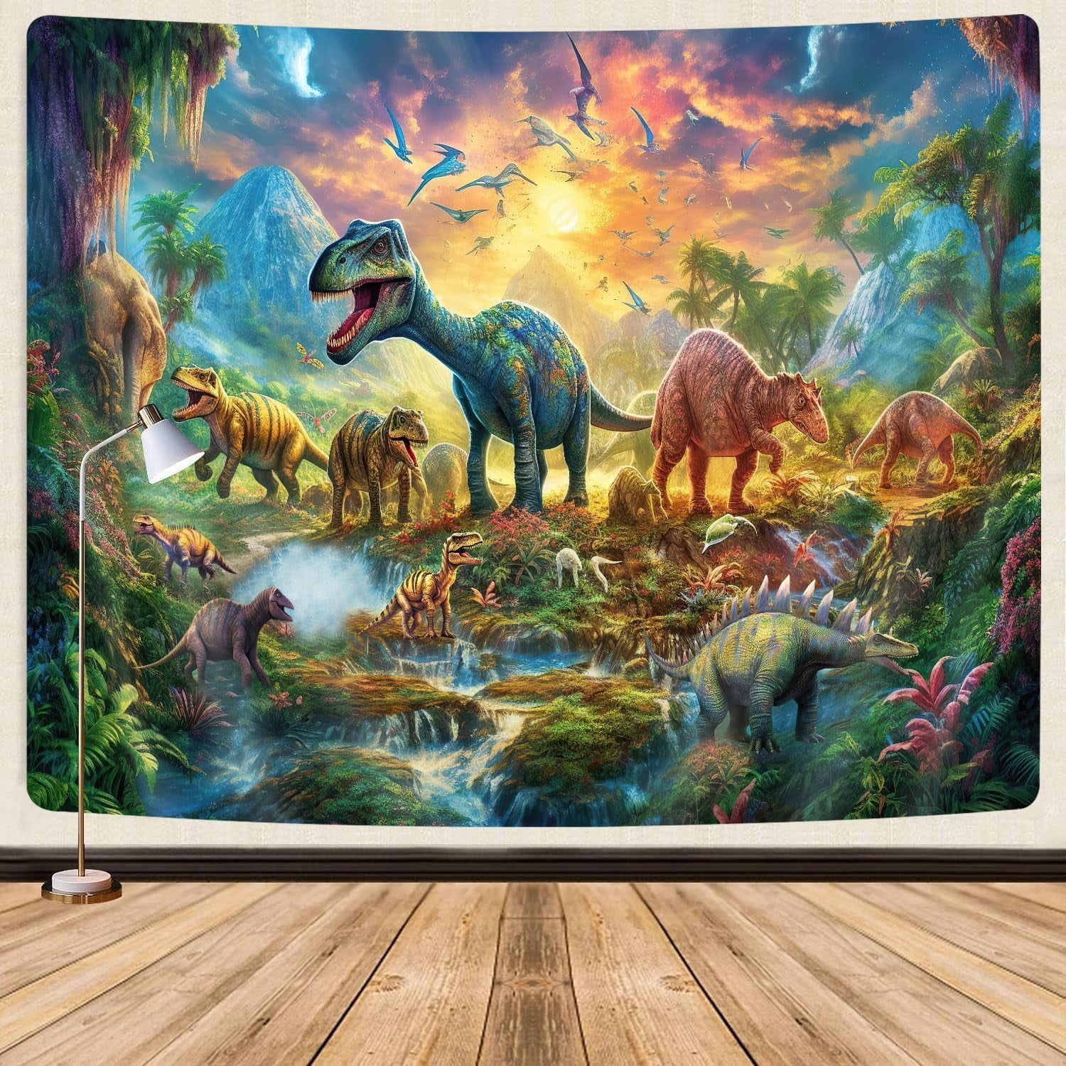 Dinosaur Decor Tapestry for Kids Boys Bedroom, Cute Dino Forest ...