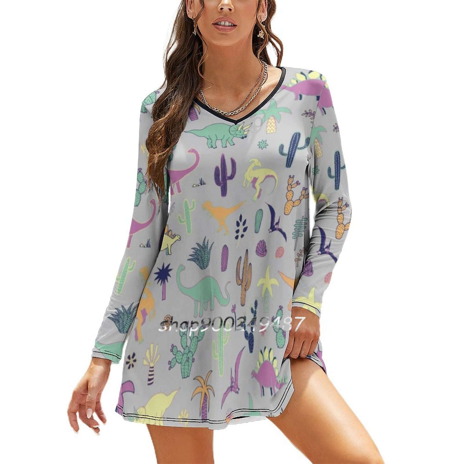 Dinosaur Desert-Peach Mint And Navy-Fun Pattern By Cecca Evening Party Dresses Midi Sexy Dress ...