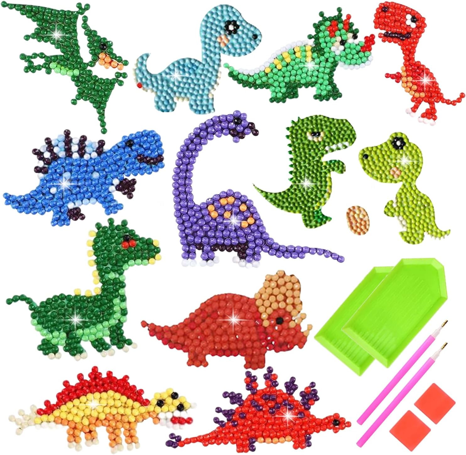 Walmart Kids DIY Dinosaur Diamond Painting Sticker Set, 12Pcs 5D Kit ...