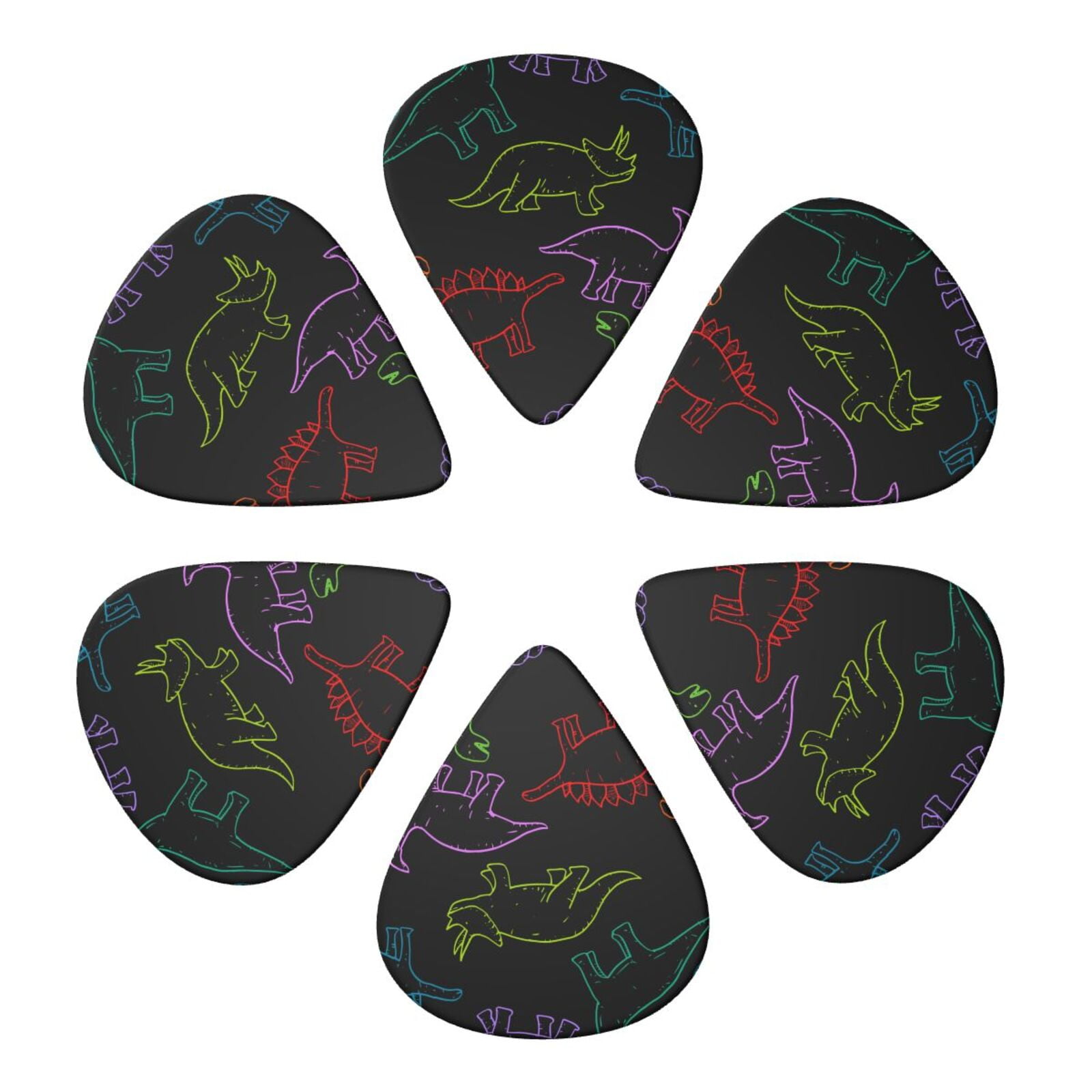 Dinosaur Dino Black Guitar Pick 6 Pack for Bass Acoustic Electric ...