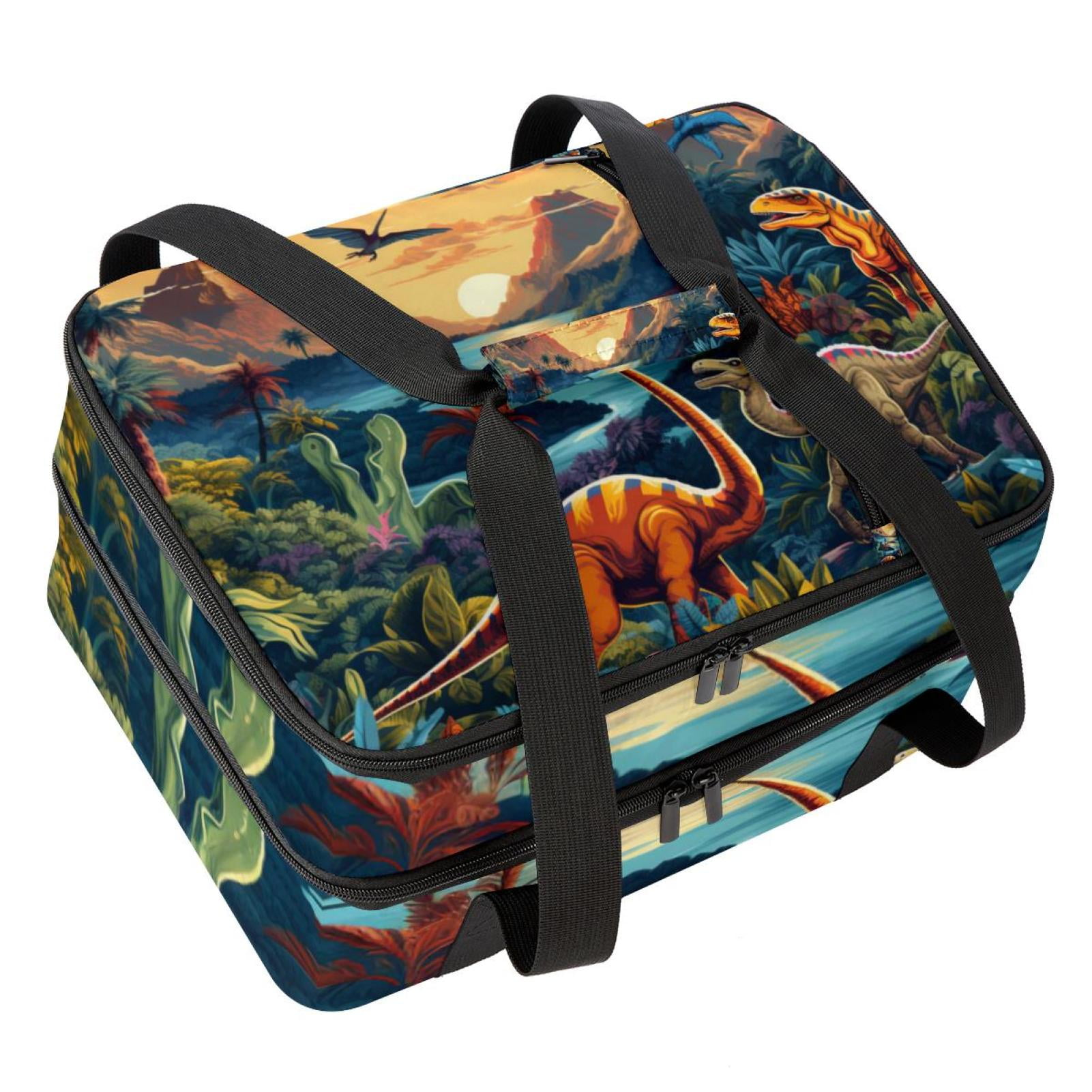 Dinosaur Double Layered Insulated Lunch Bag with Two Compartments and Large Capacity - 7.1x11 ...