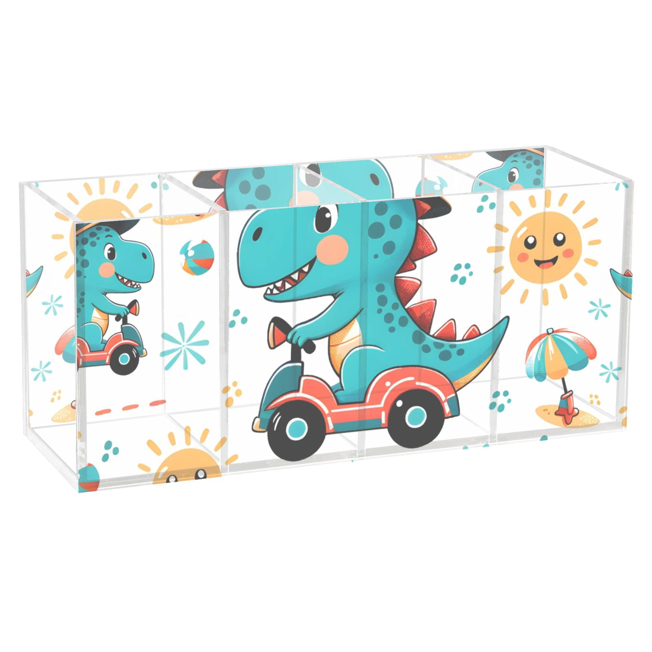 Dinosaur Driver with Beach Acrylic Pen Holder 4 Compartments Clear ...