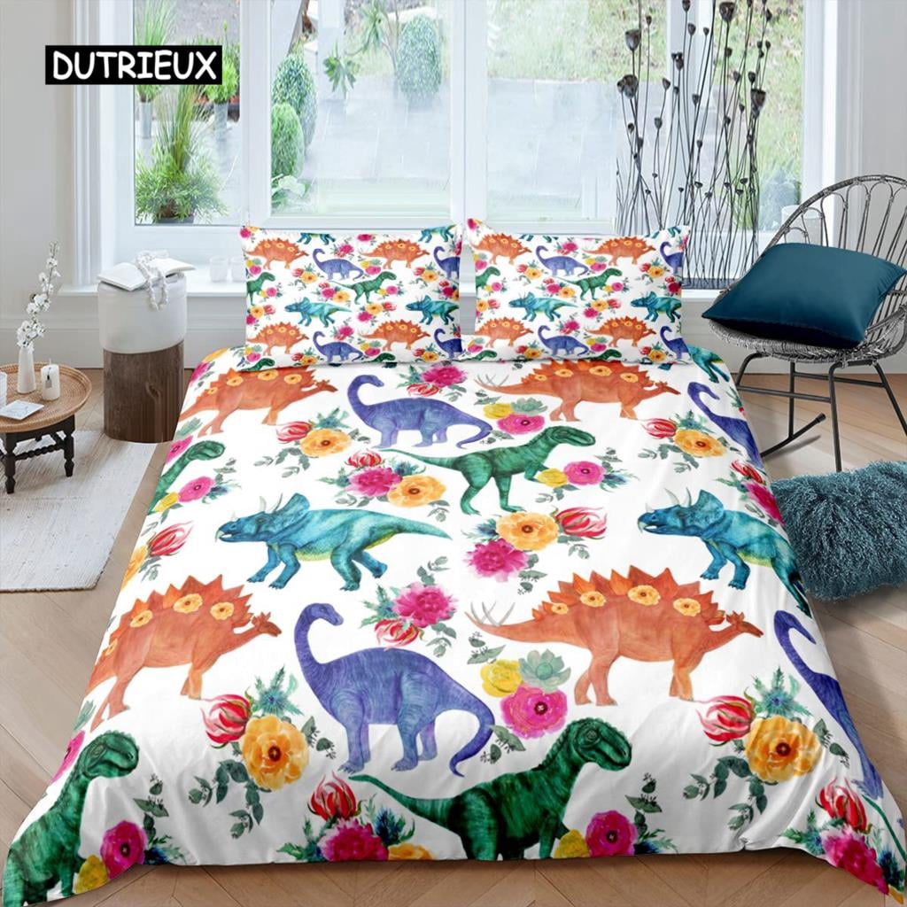 Dinosaur Duvet Cover Cute Dinosaurs Cartoon Animal Theme Bedding Set ...