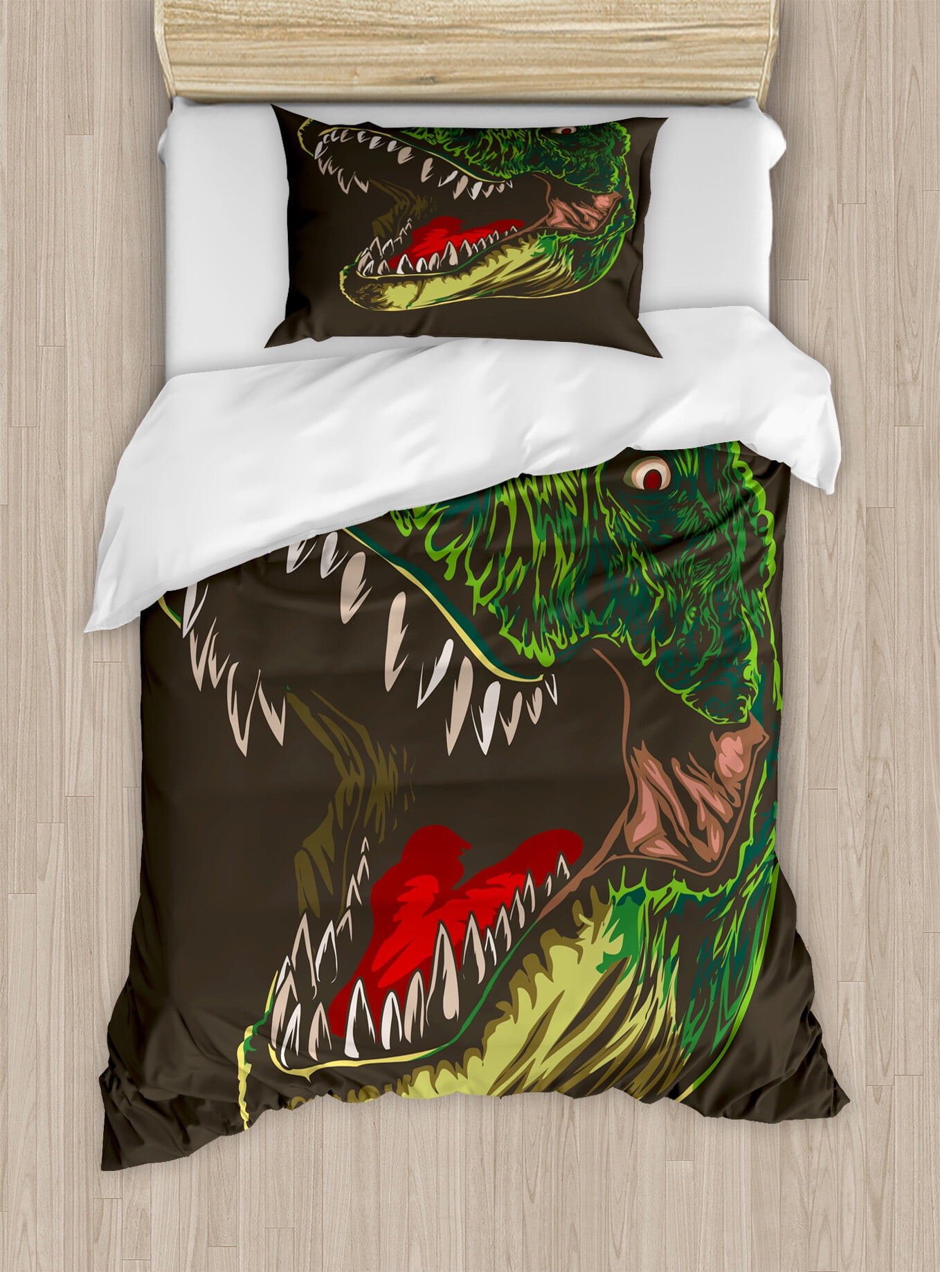 Dinosaur Duvet Cover Set, Aggressive Wild T-Rex Head Colorful Hand ...