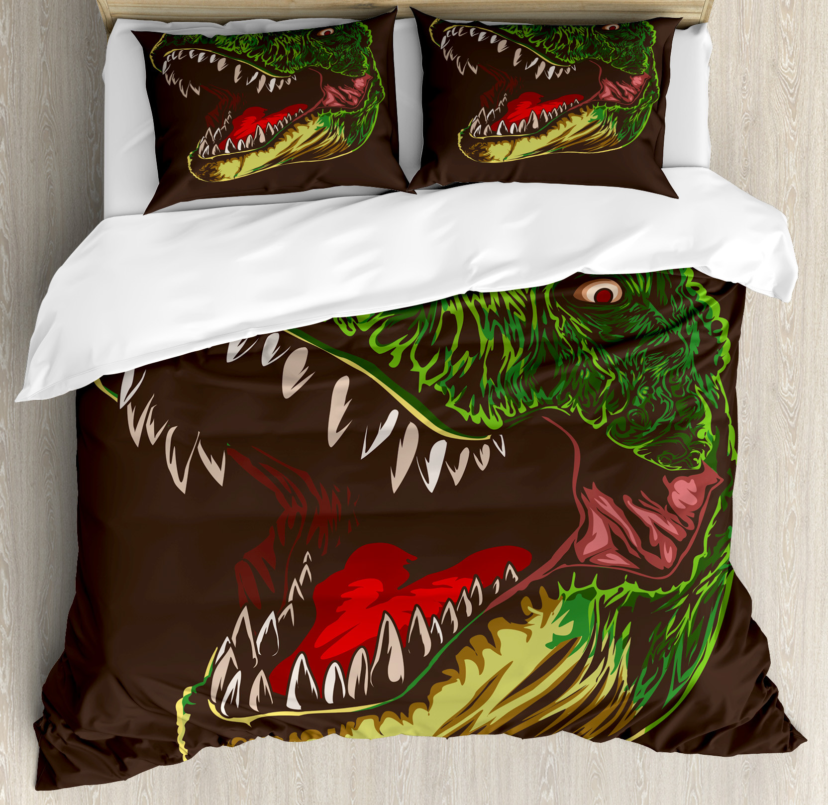Dinosaur Duvet Cover Set, Aggressive Wild T-Rex Head Colorful Hand ...