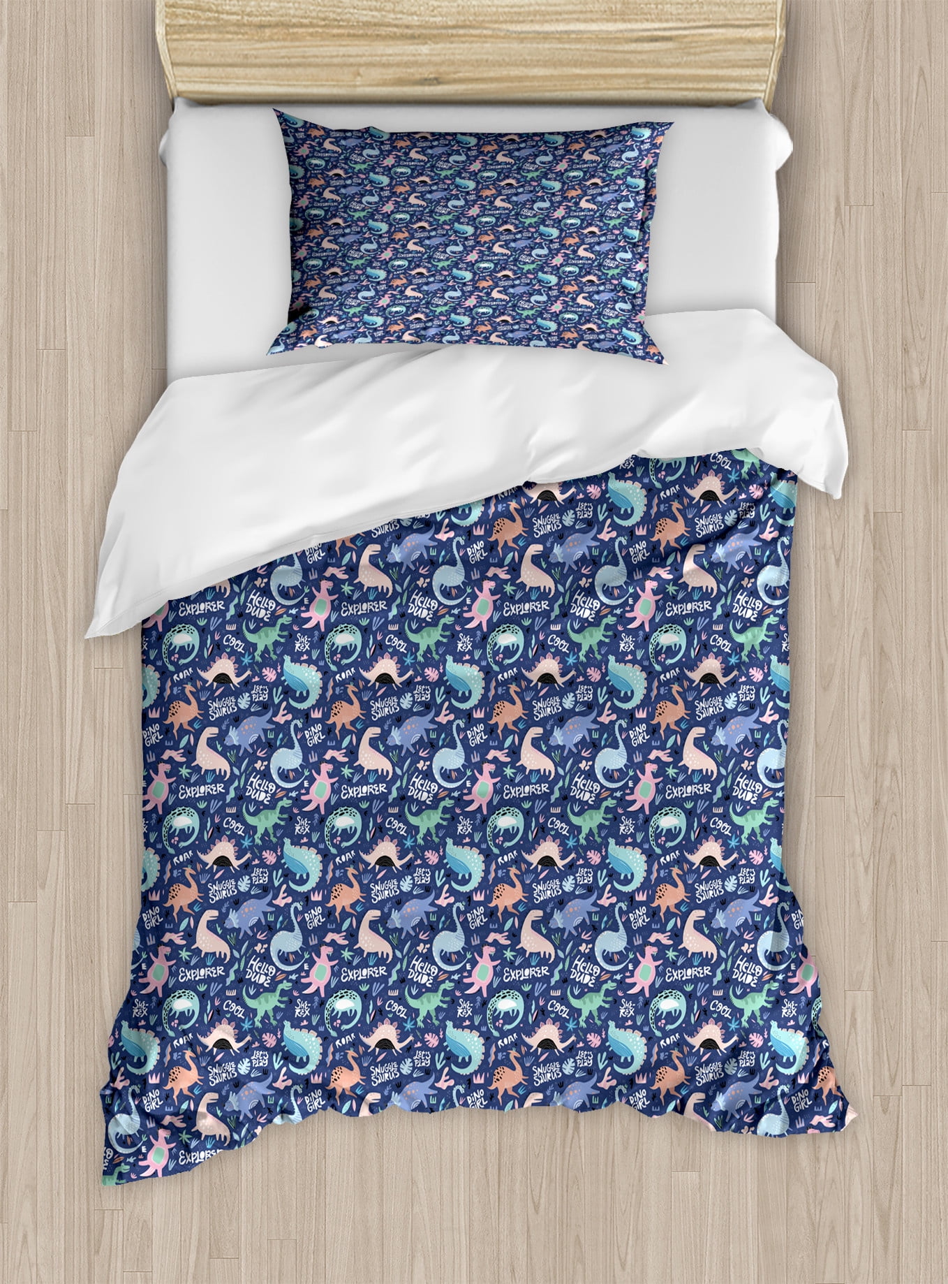 Dinosaur Duvet Cover Set, Cartoonish Abstract Extinct Animals She-rex ...