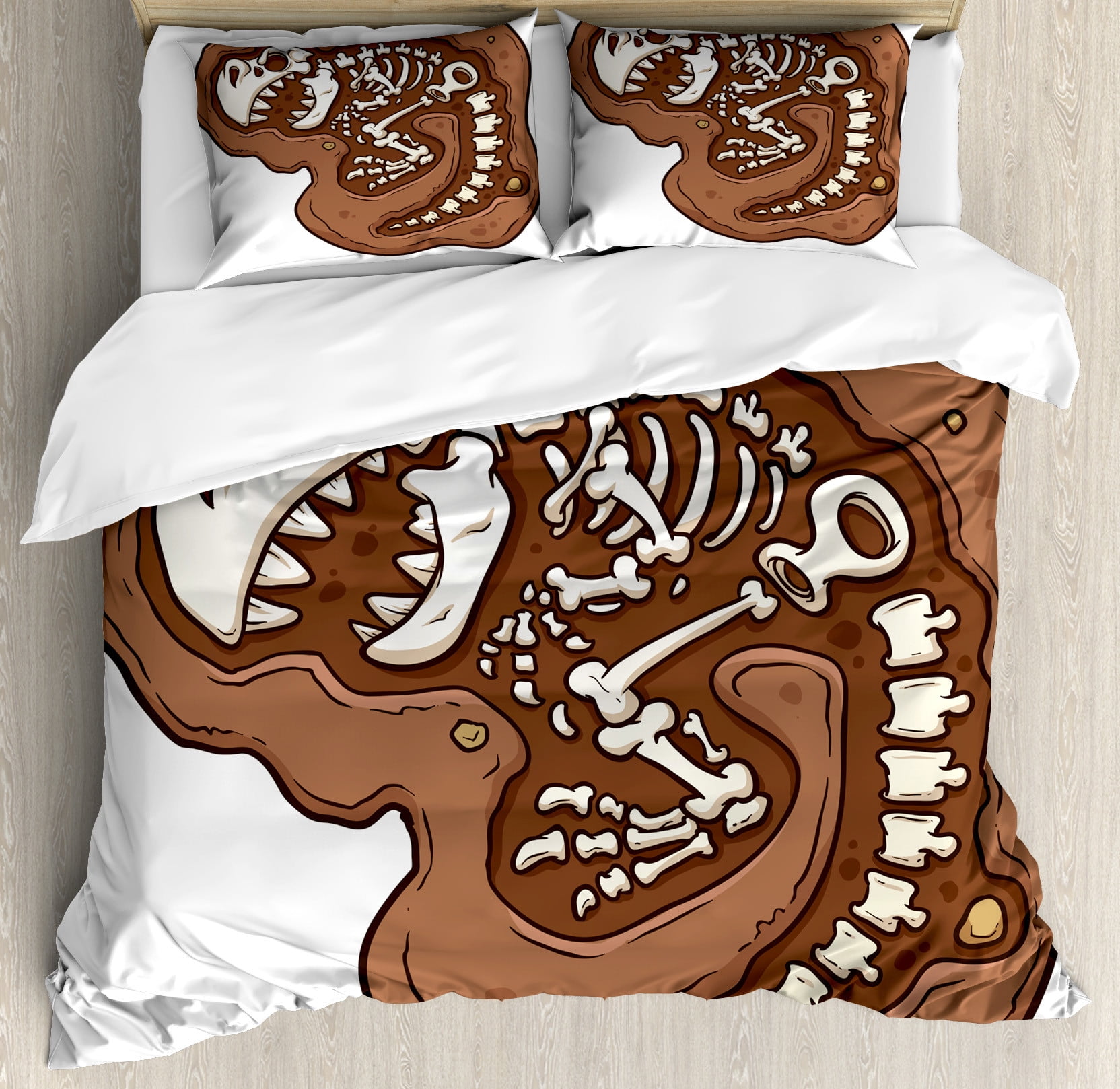 Dinosaur Duvet Cover Set, Pattern of T-Rex Fossil in the Ground Dead ...