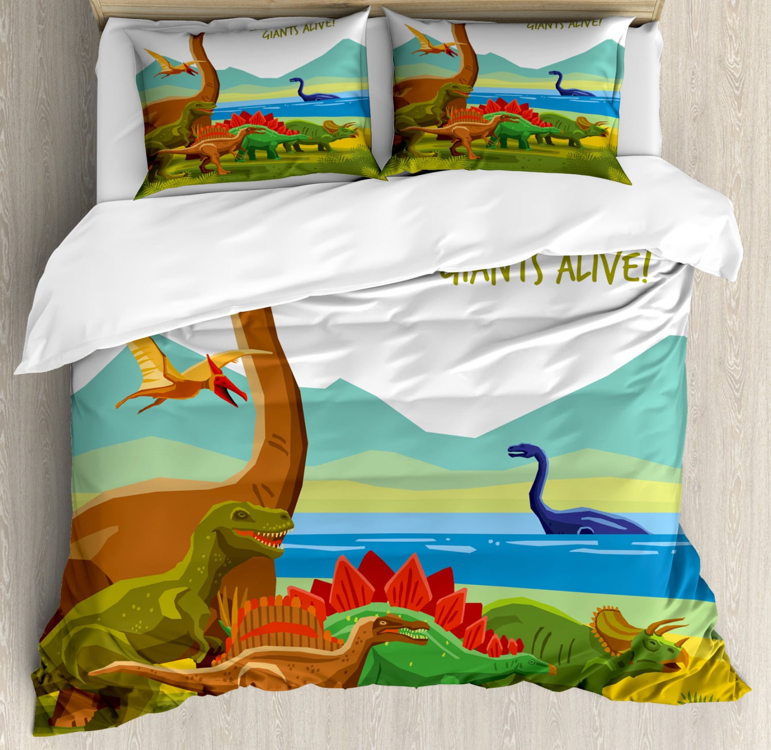 Dinosaur Duvet Cover Set Queen Size, Flying Swimming and Land Dinosaurs ...