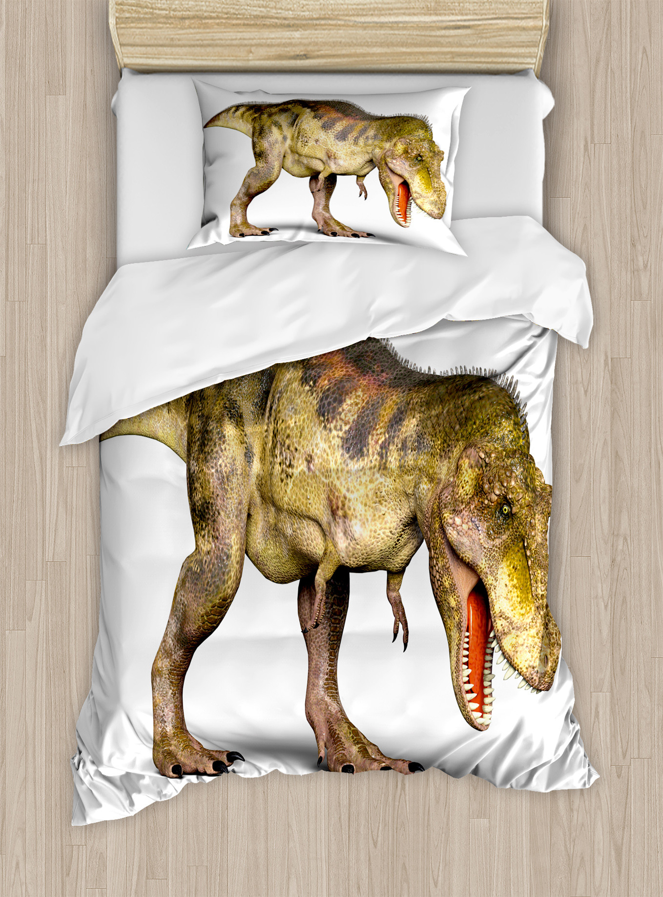 Dinosaur Duvet Cover Set, Realistic 3D Style Prehistoric Animal Extinct ...