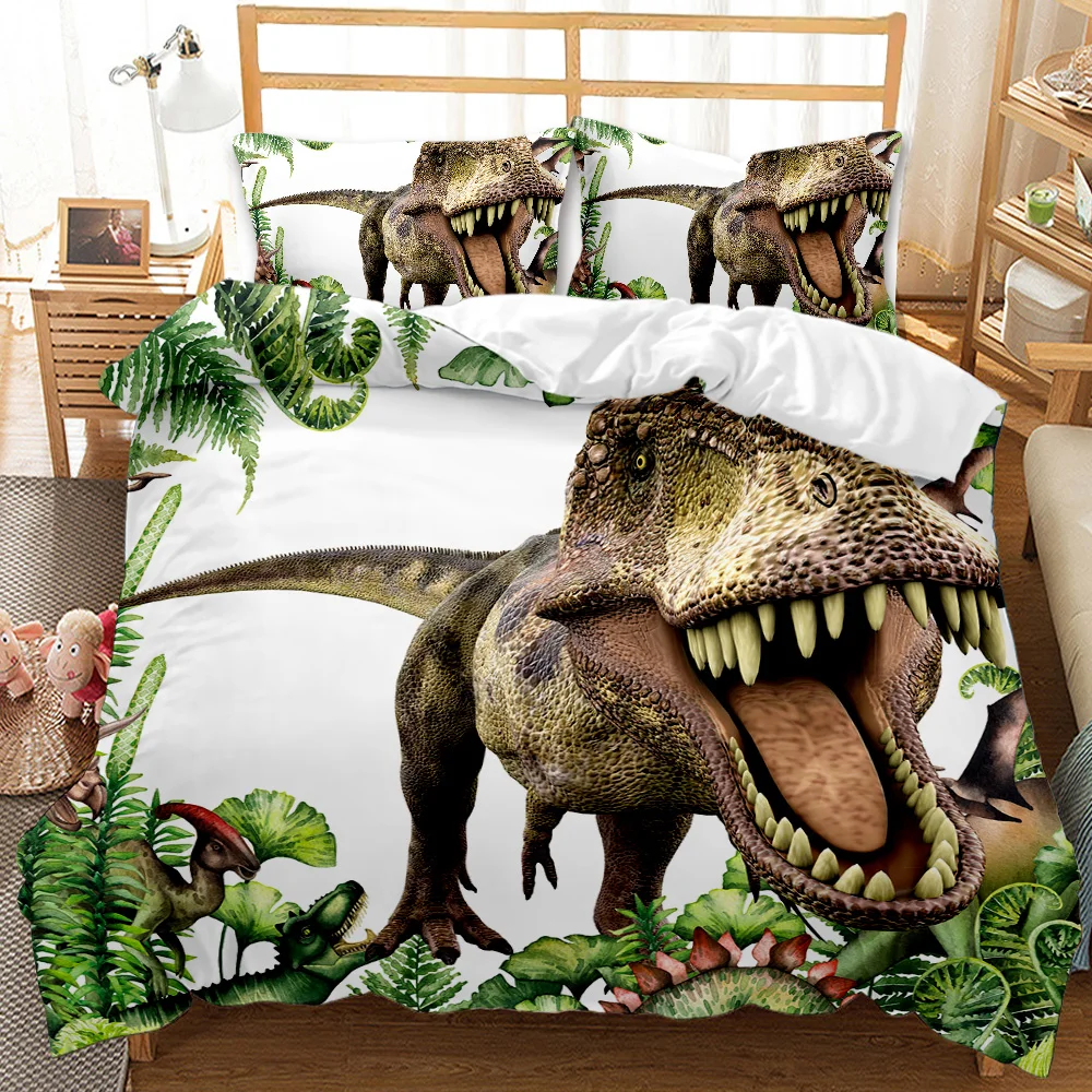 Dinosaur Duvet Cover Set Tropical Cartoon Dinosaur Twin Bedding Set for ...