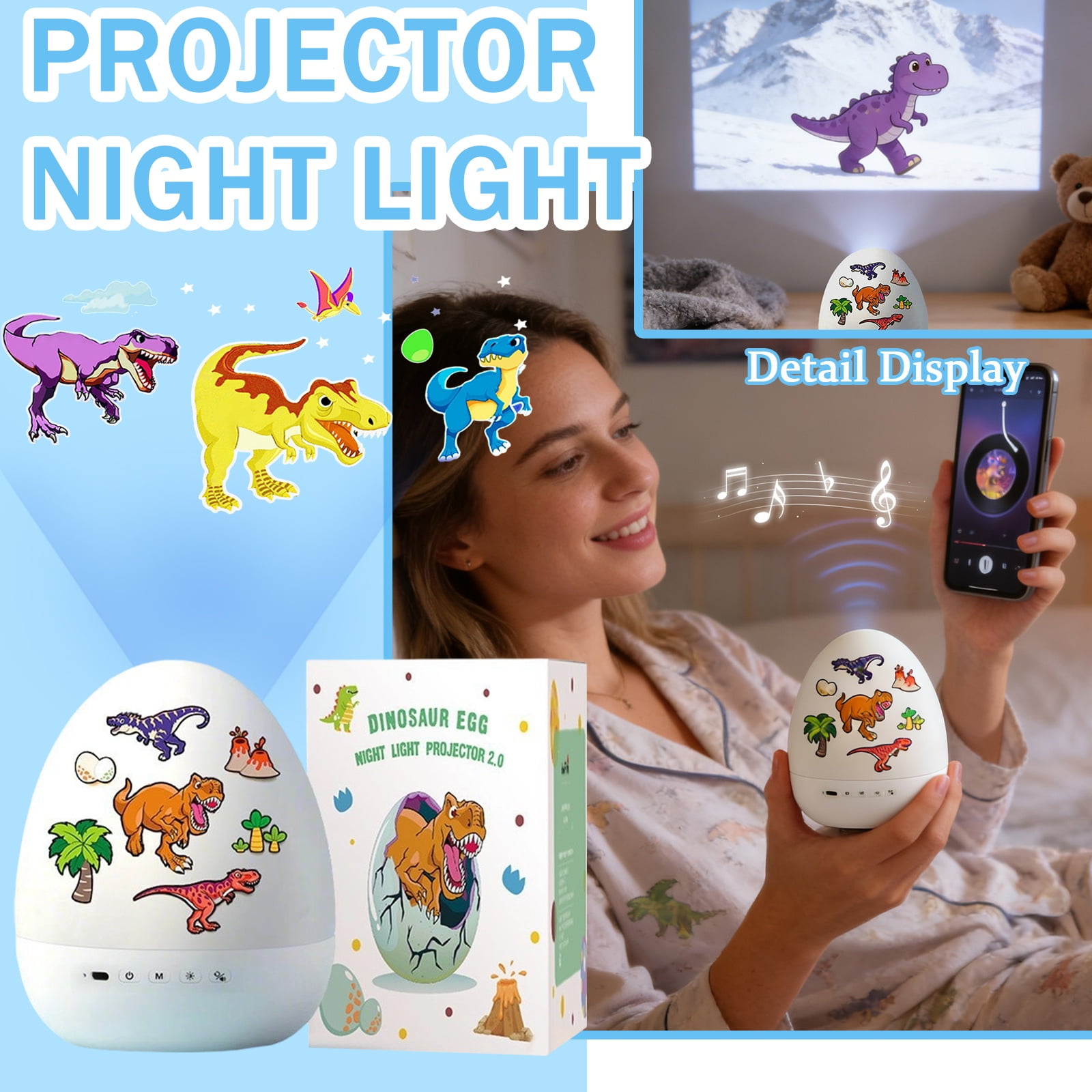 Dinosaur Egg Night Light Projector, 360° Rotating Sky Projector ...