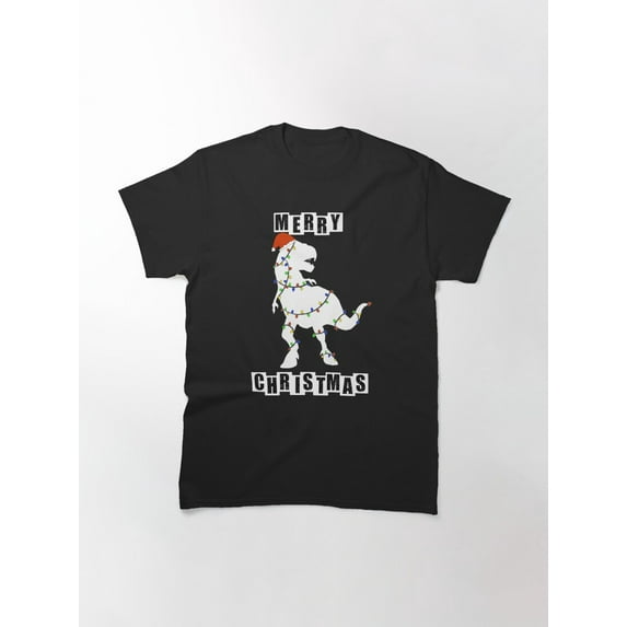 Dinosaur Entangled In Lights Black Festive Holiday Apparel Unisex T ...