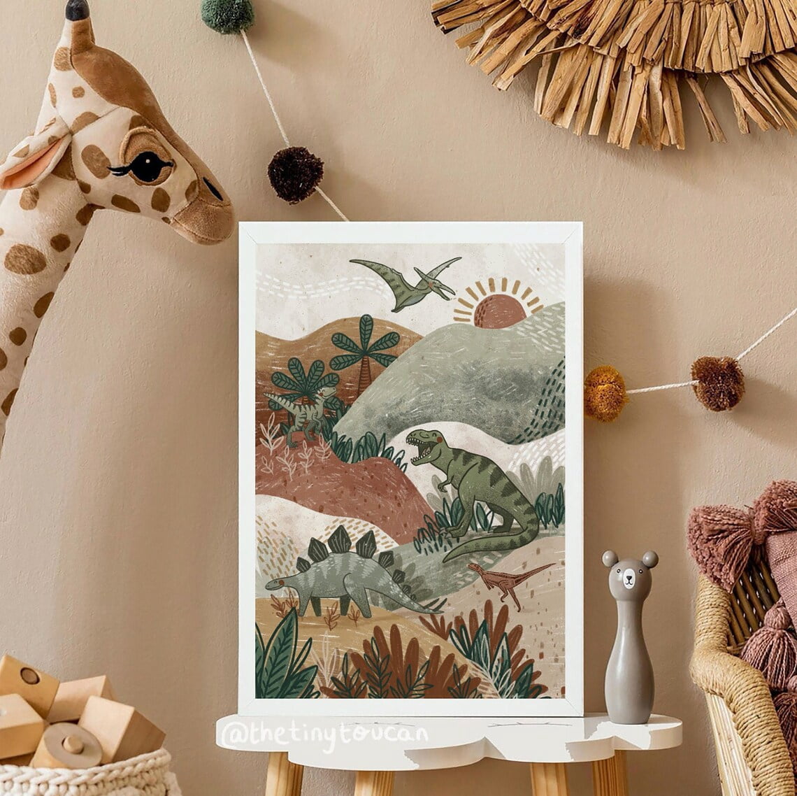 Dinosaur Explore Art Print, Warm Muted Decor, Unframed Paper Poster ...