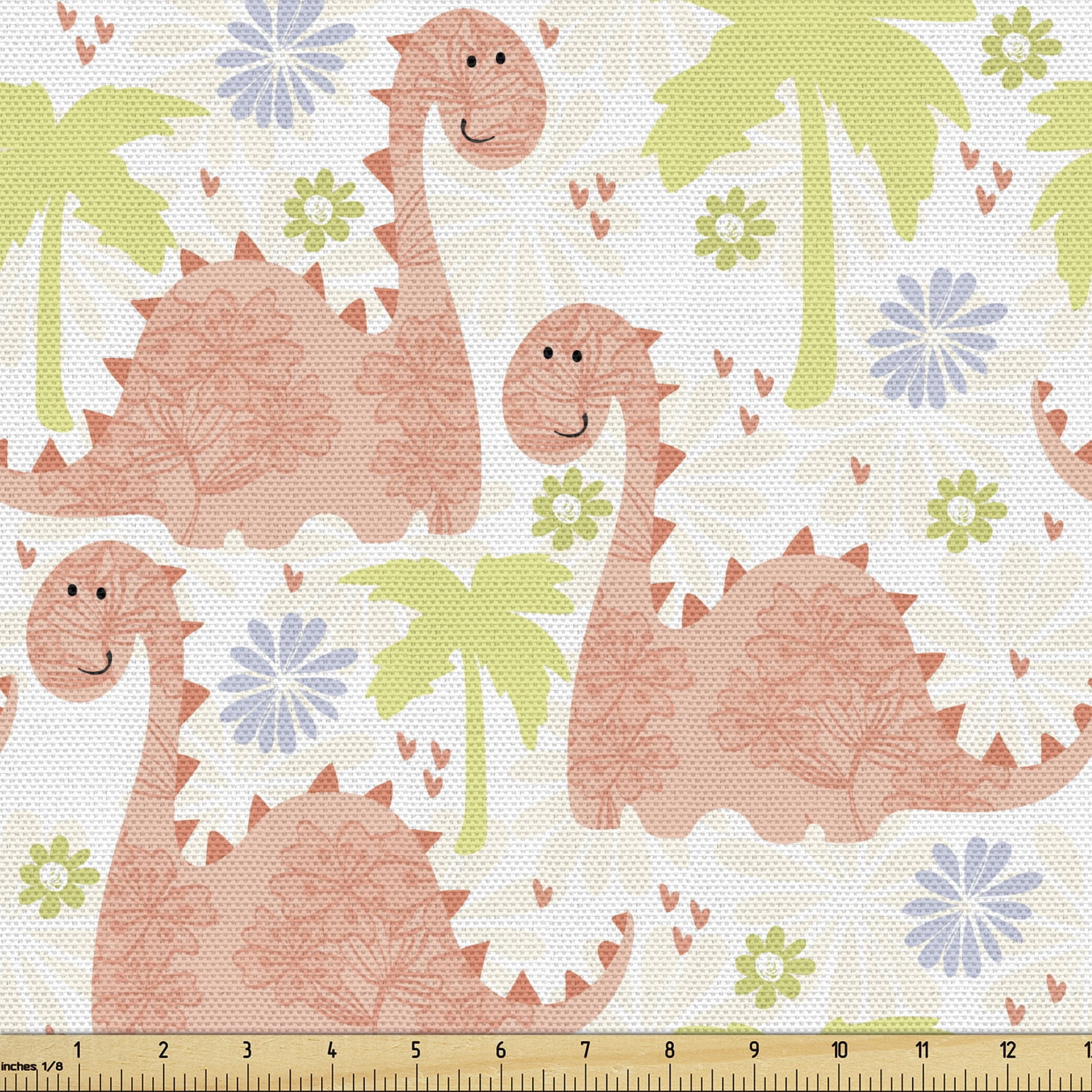 Dinosaur Fabric by the Yard, Prehistoric Smiling Brontosaurus Among ...