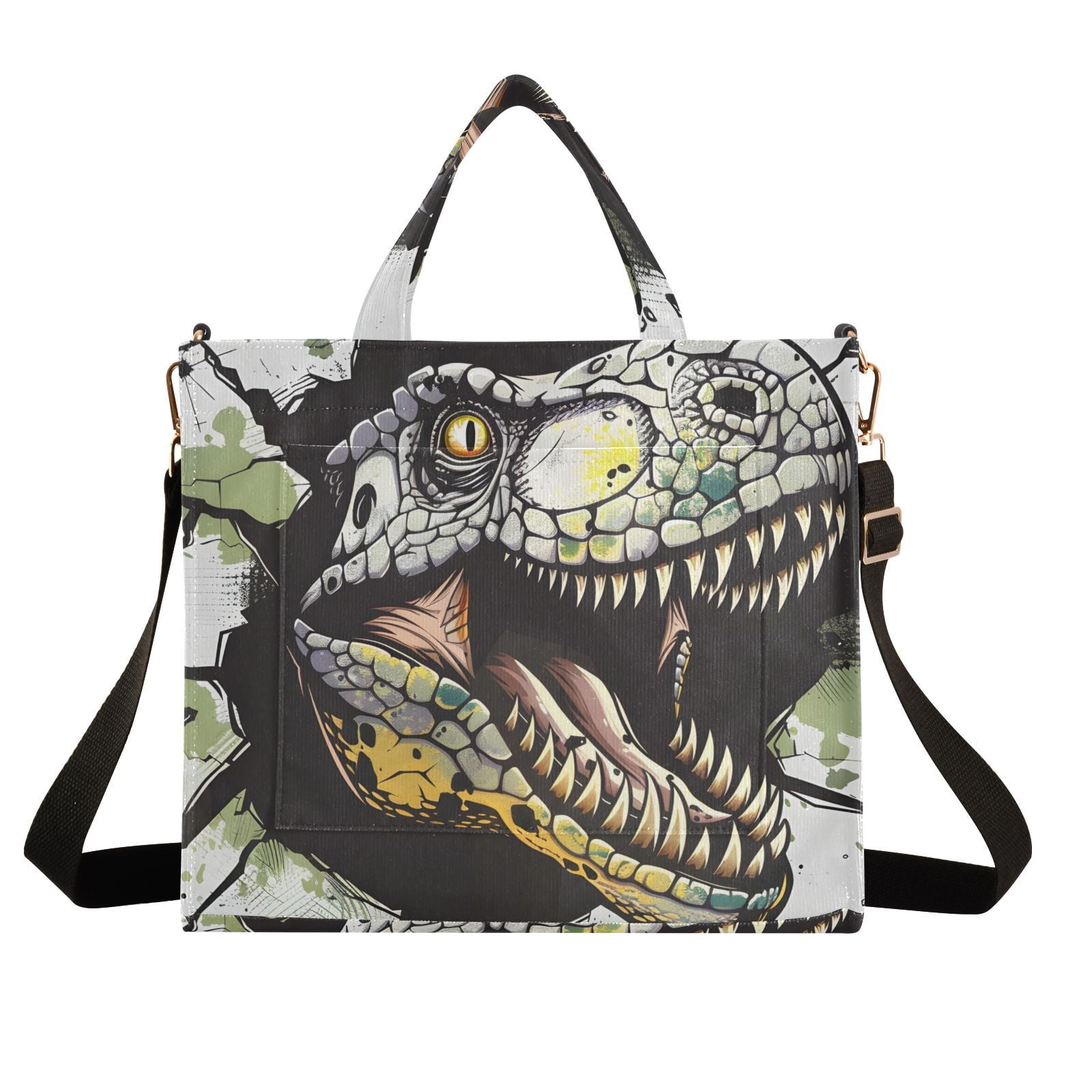 Dinosaur Face and Graffiti Corduroy Tote Bag Handbag Large Messenger ...
