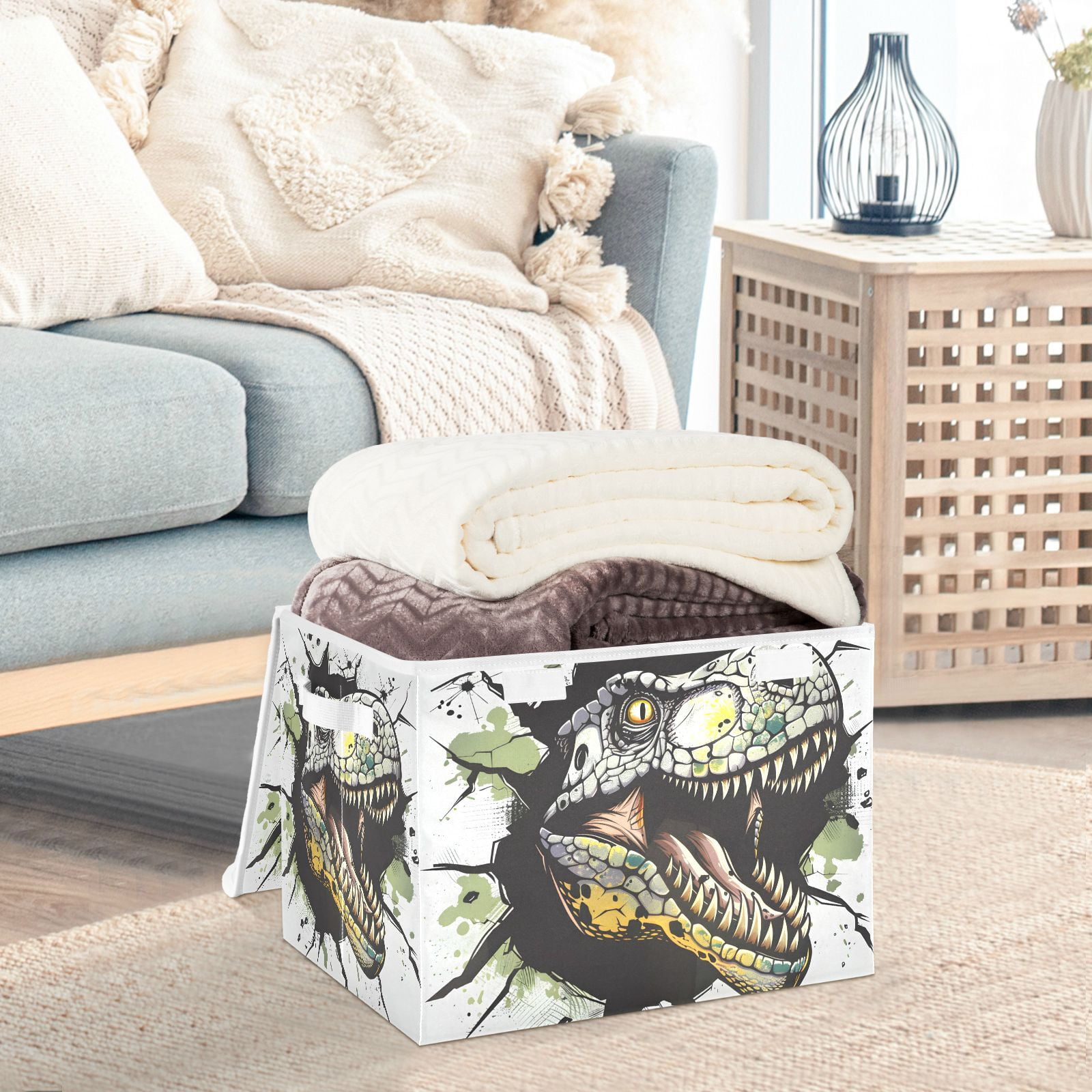 Dinosaur Face and Graffiti Storage Basket Foldable Laundry Basket Shelf ...