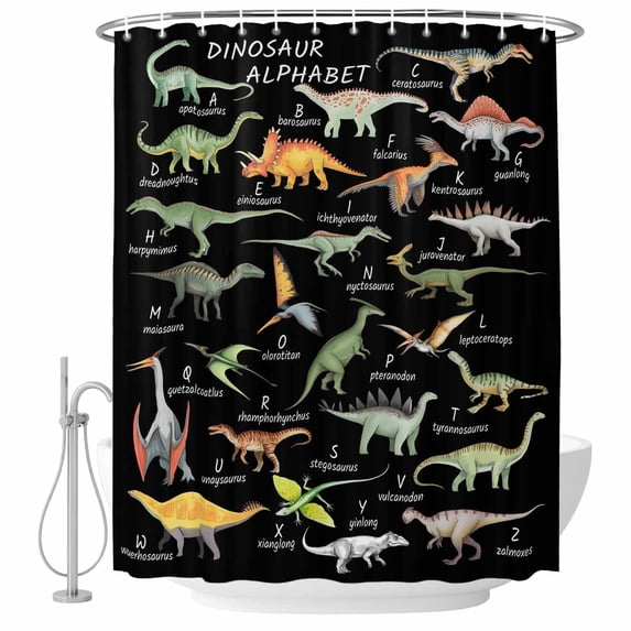 Dinosaur Family Bathroom Shower Curtains with Hooks, Retro Hand-drawn ...