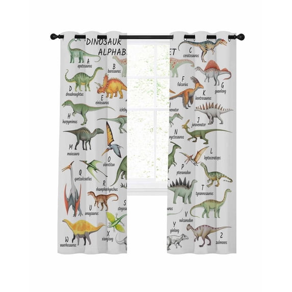 Dinosaur Family Blackout Curtains 63 Inch Length Retro Hand-drawn ...
