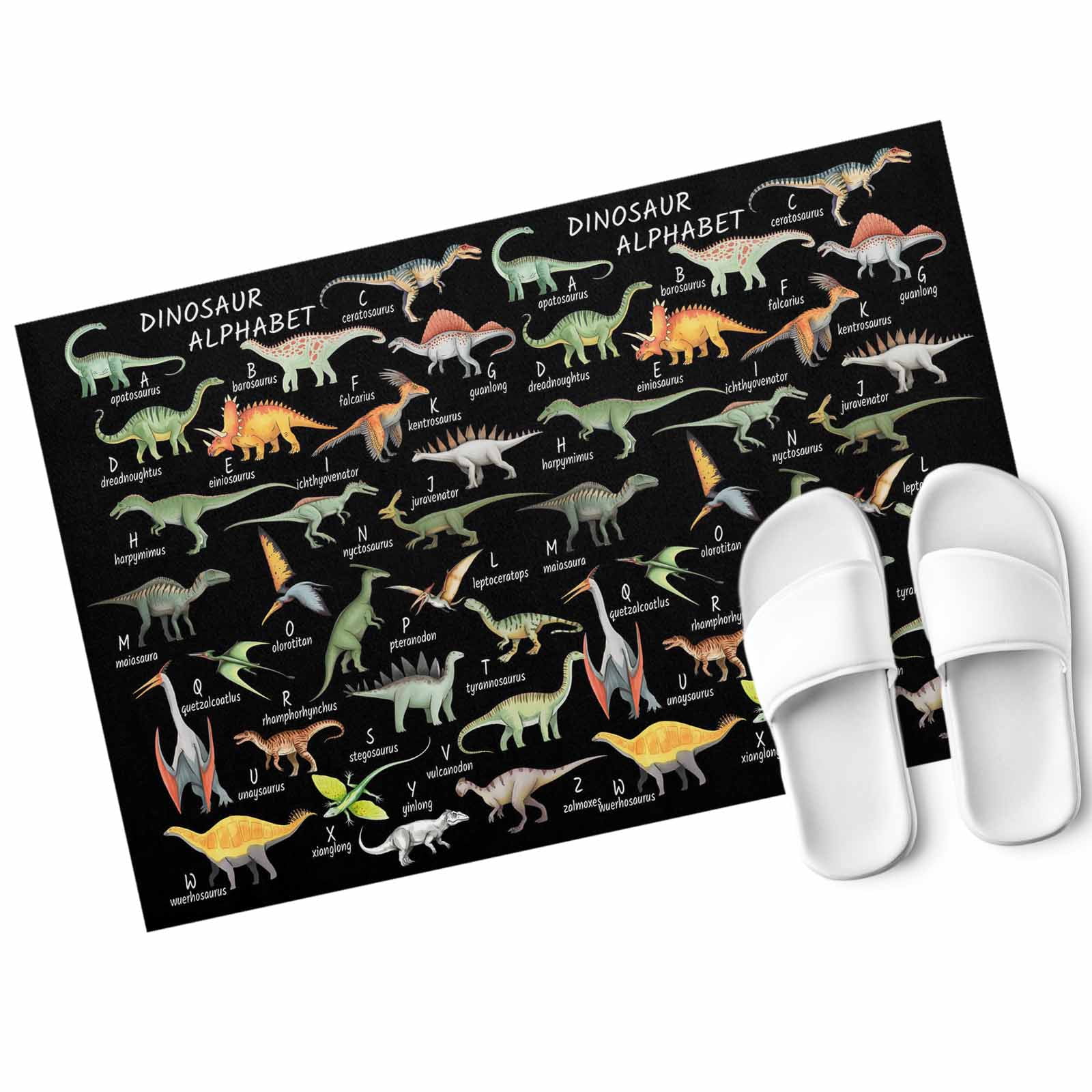 Dinosaur Family Door Mat Retro Hand-drawn Dinosaur Names Letters Black ...