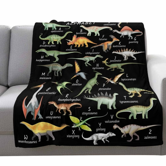 Dinosaur Family Fleece Throw Blanket Lightweight Retro Hand-drawn ...