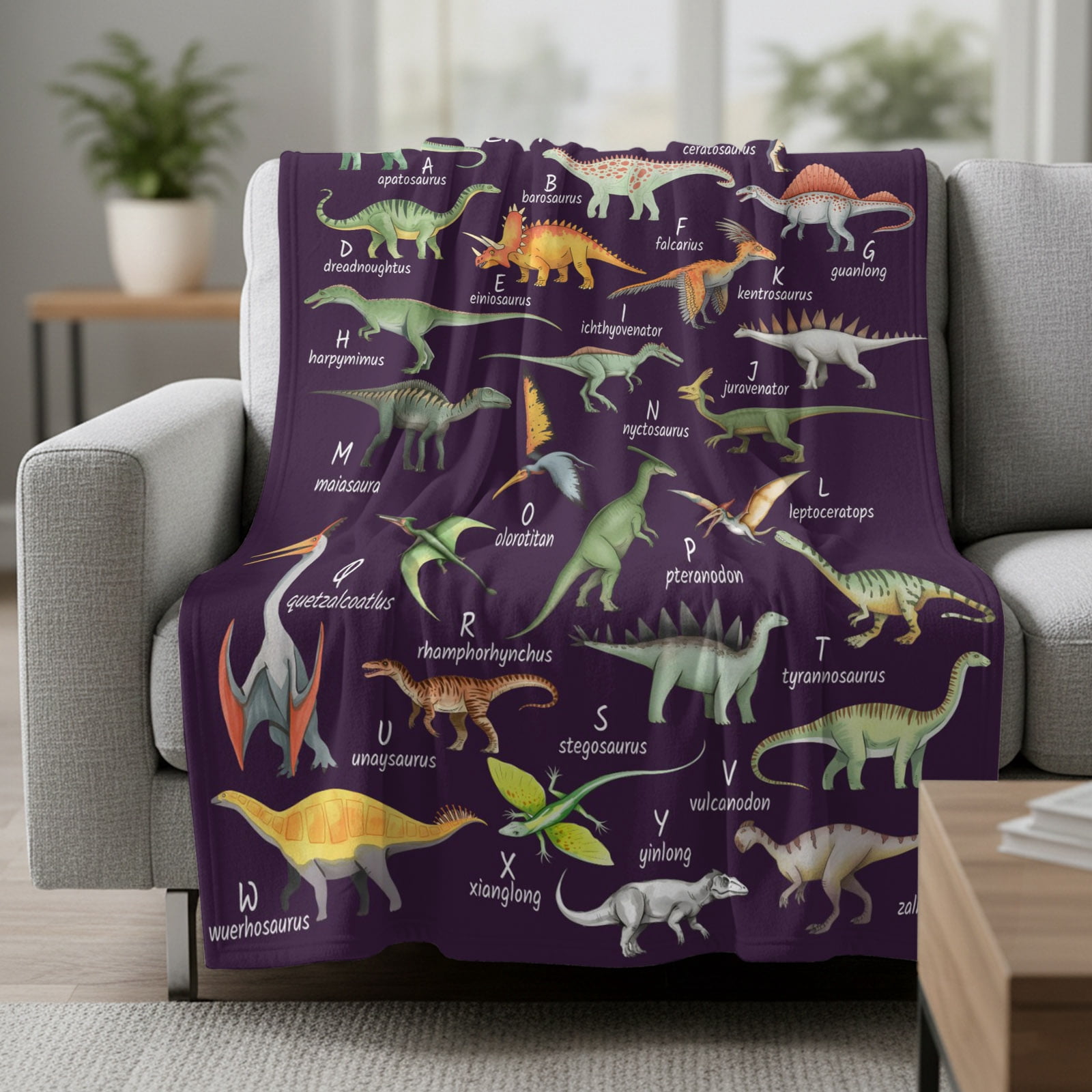 Dinosaur Family Fleece Throw Blanket Retro Watercolor Dinosaur Name ...