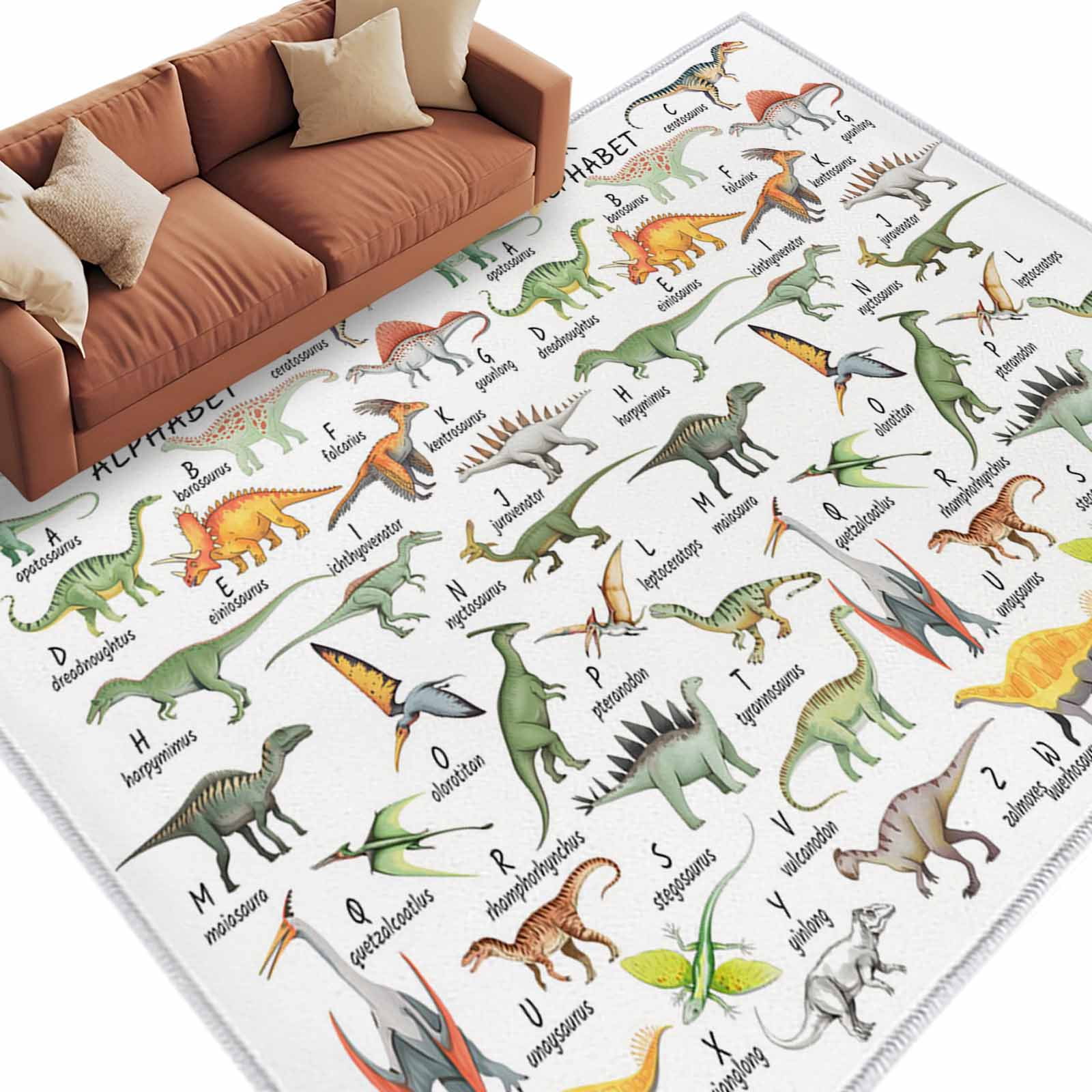 Dinosaur Family Washable Area Rug 5 x 7 ft Retro Hand-drawn Dinosaur ...