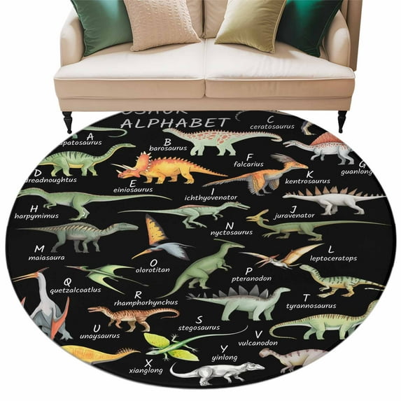 Dinosaur Family Washable Round Area Rug 5 ft, Retro Hand-drawn Dinosaur ...