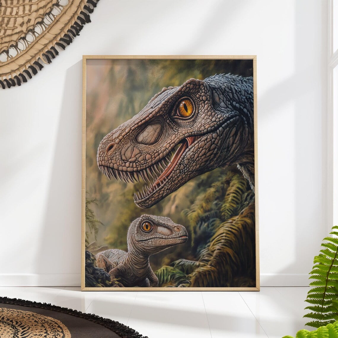 Dinosaur Fantasy Wall Art, Realistic Velociraptor Print, Prehistoric ...