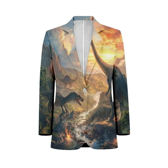 Dinosaur Filled Ancient Jungle Customized Men's Suits full man Shawl ...