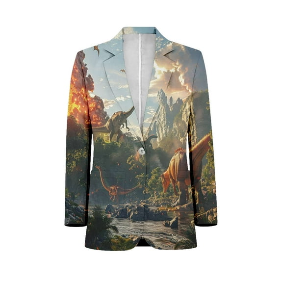 Dinosaur Filled Ancient Jungle Customized Men's Suits full man Shawl ...