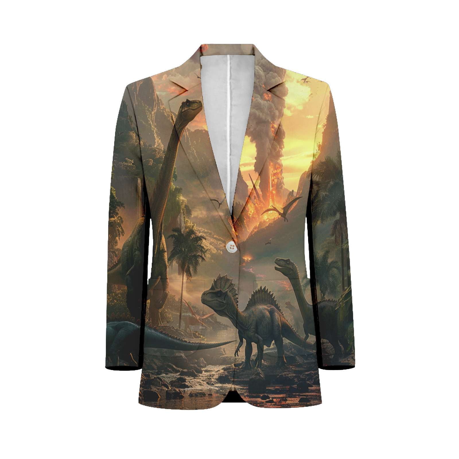 Dinosaur Filled Ancient Jungle Customized Men's Suits full man Shawl ...