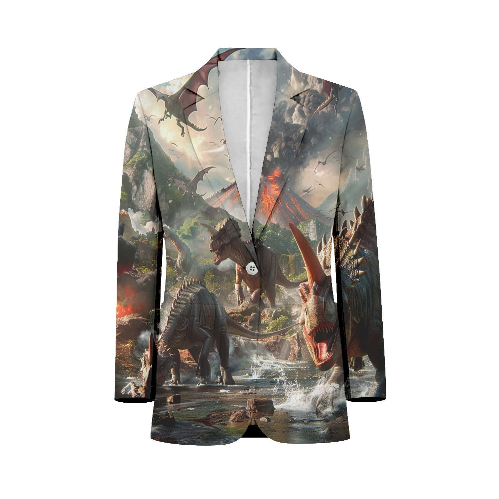 Dinosaur Filled Ancient Jungle Customized Men's Suits full man Shawl ...