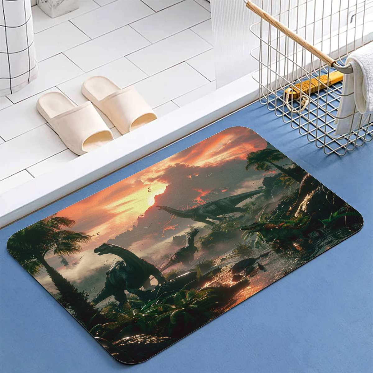 Dinosaur Filled Ancient Jungle Diatomite Bath Mats Bathroom Absorbent ...