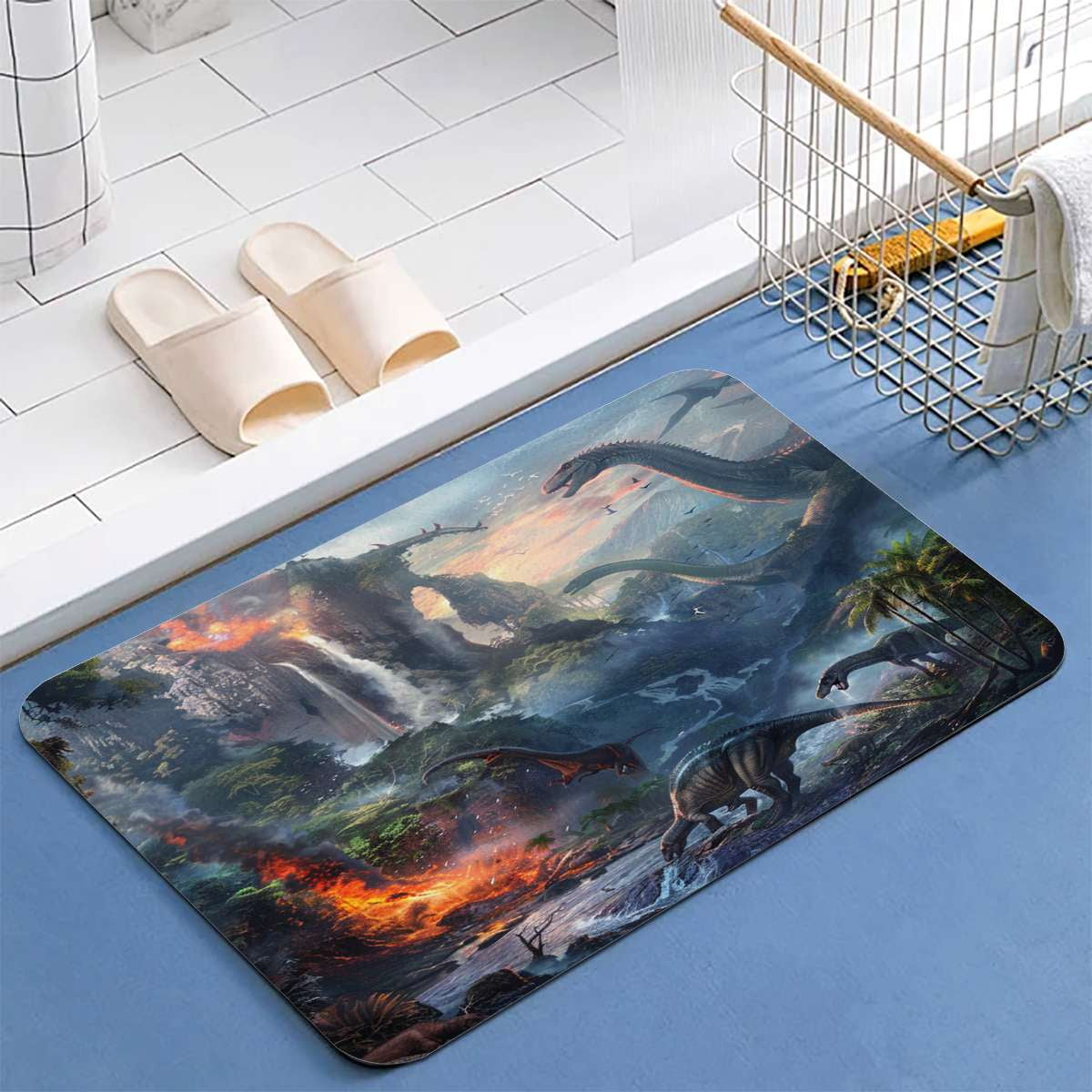 Dinosaur Filled Ancient Jungle Diatomite Bath Mats Bathroom Absorbent ...