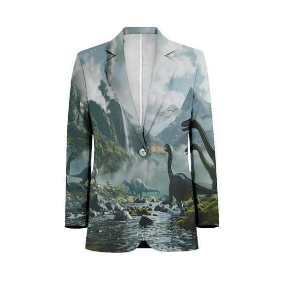 Dinosaur Filled Ancient Jungle Men Blazers Slim Clothing Summer Jacket ...
