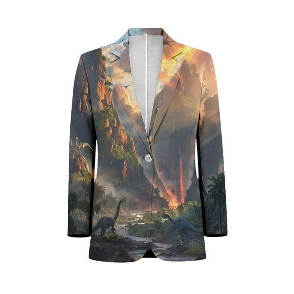 Dinosaur Filled Ancient Jungle Men Blazers Slim Clothing Summer Jacket ...